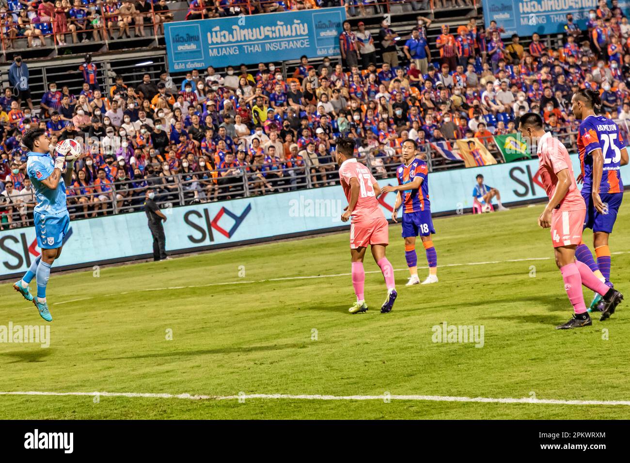 Football action during Thai league match at PAT stadium, Klong Toey ...