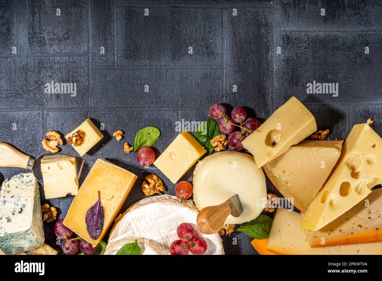 Different sorts of cheese set. Cheese platter with various cheese, with ...