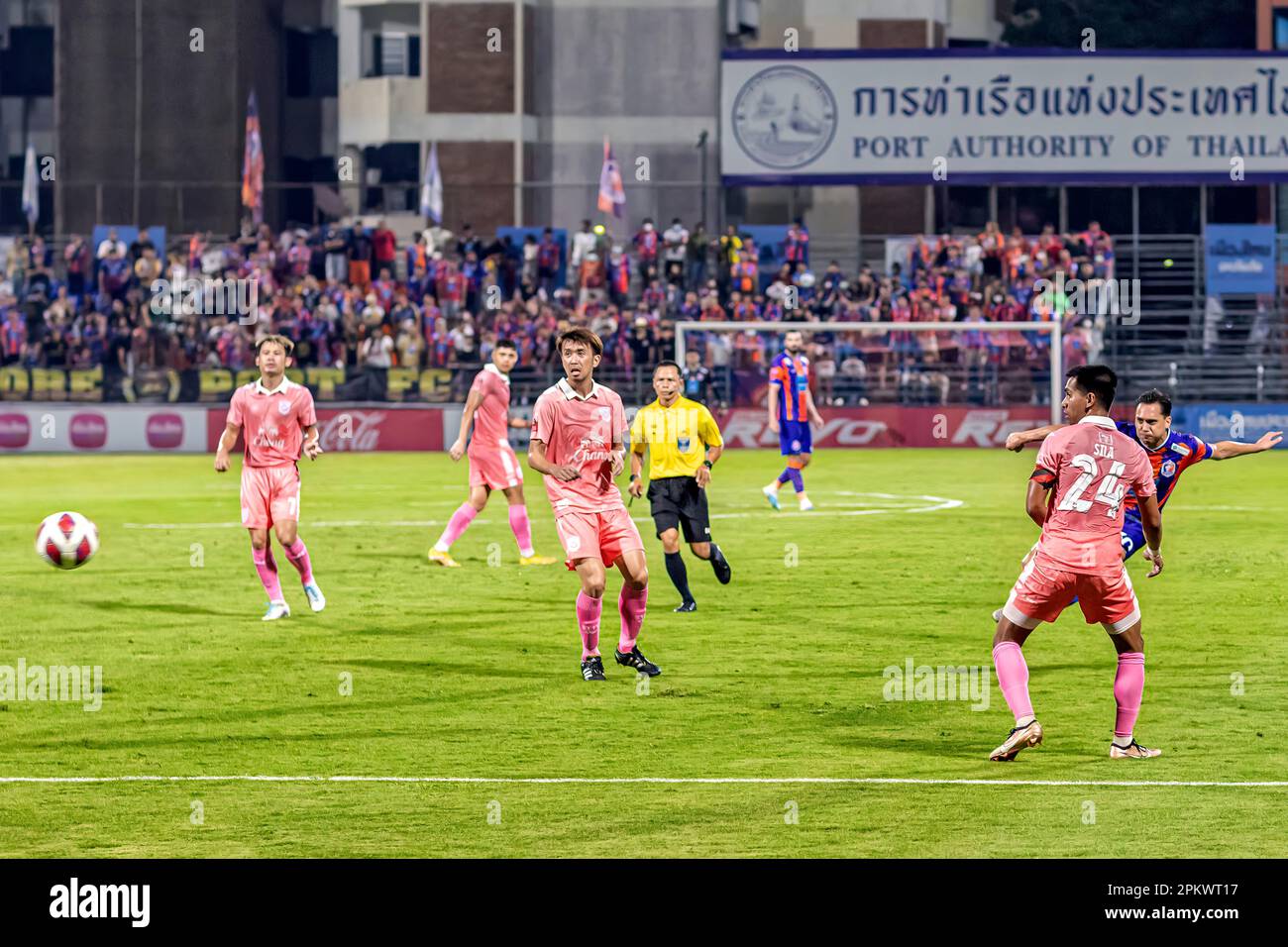 Football action during Thai league match at PAT stadium, Klong Toey ...