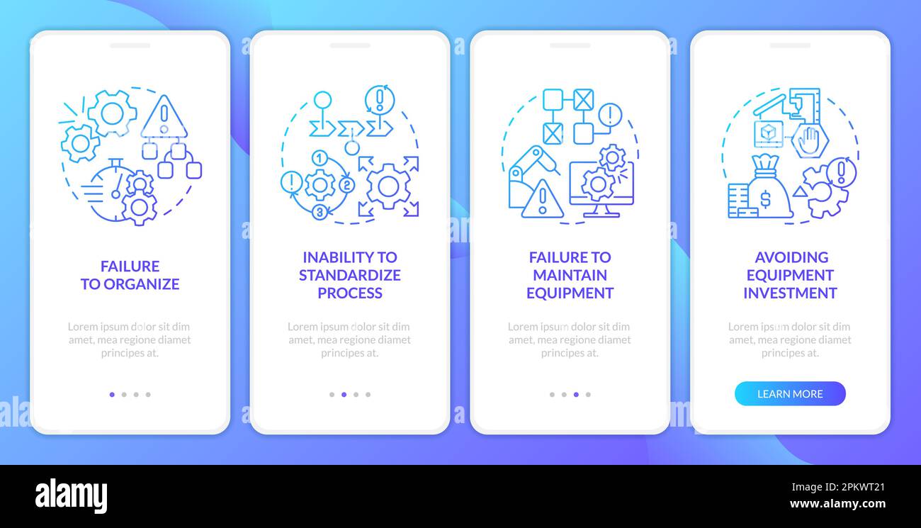 Risks in SMED implementation blue gradient onboarding mobile app screen Stock Vector Image & Art ...