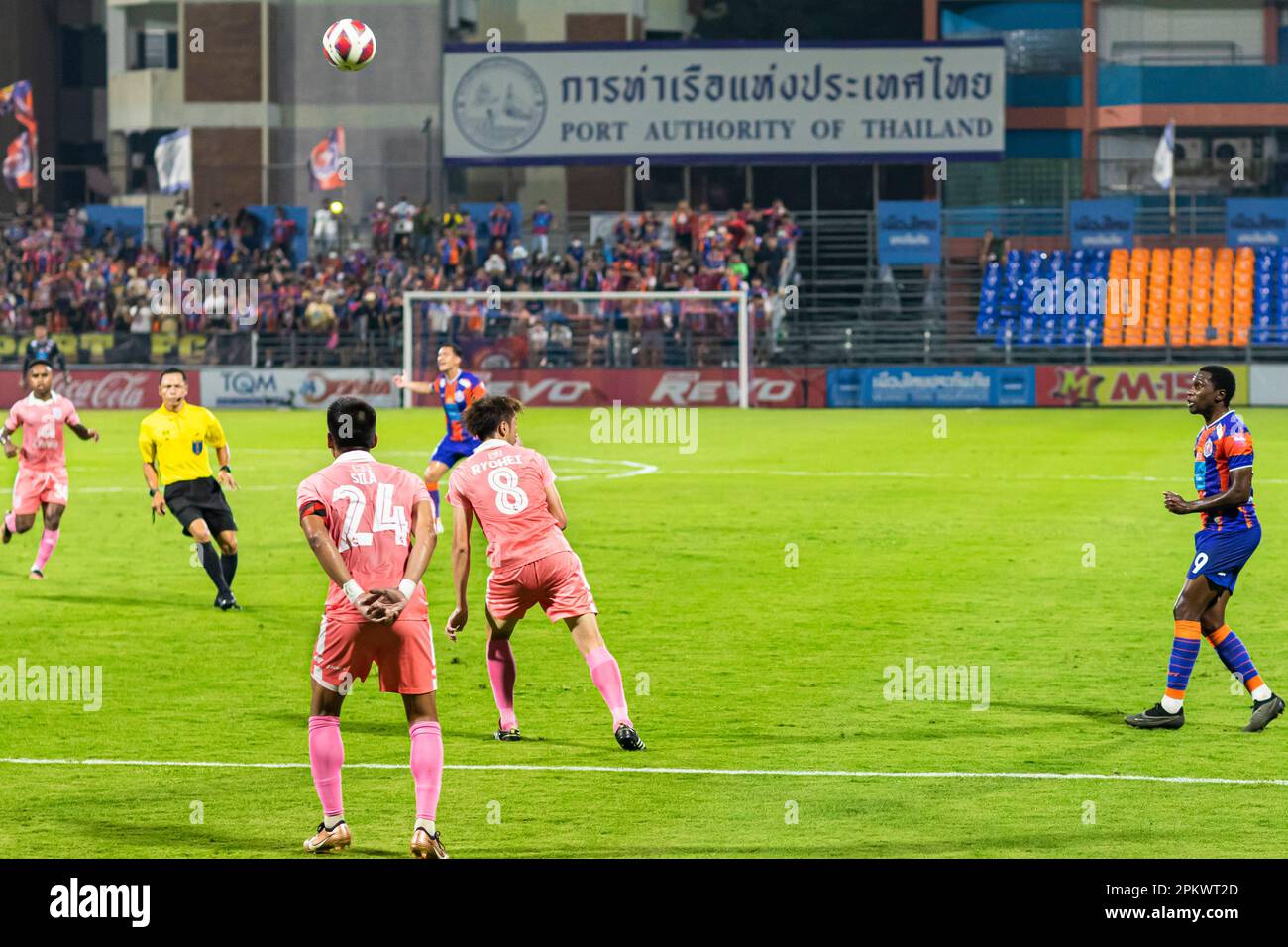 Football action during Thai league match at PAT stadium, Klong Toey ...