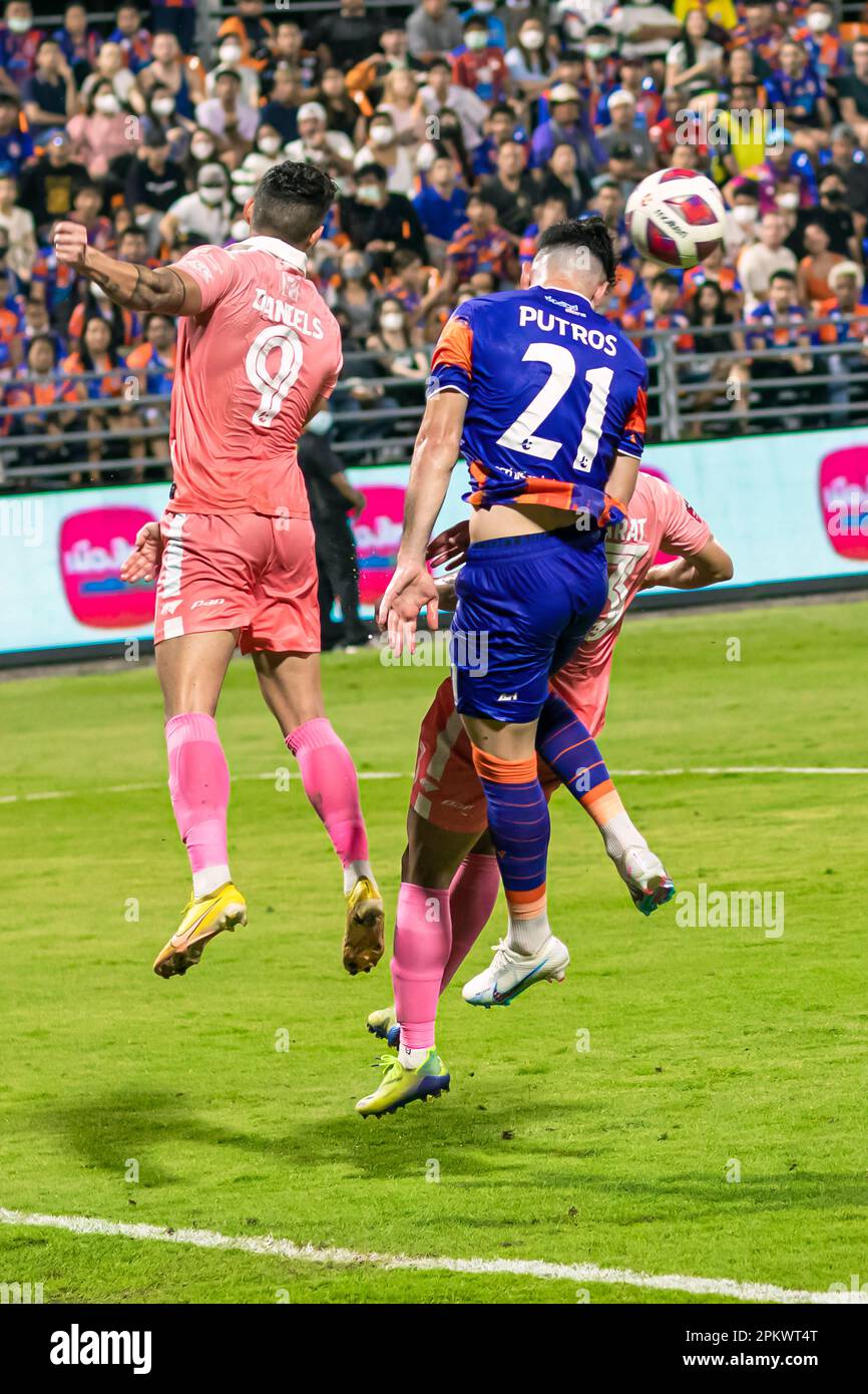 Football action during Thai league match at PAT stadium, Klong Toey ...