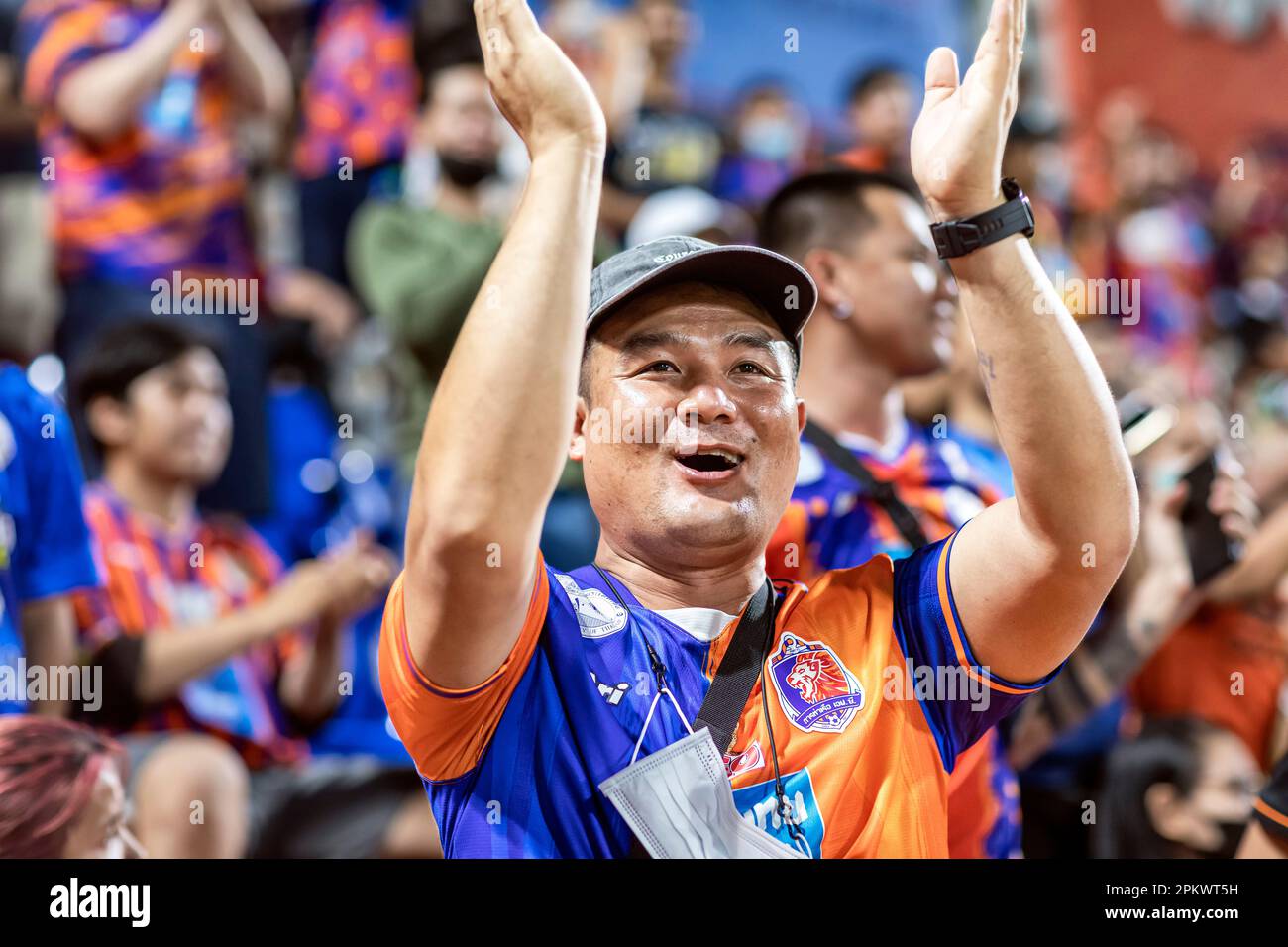 Port F.C. supporters and spectators at Thai football league match at ...