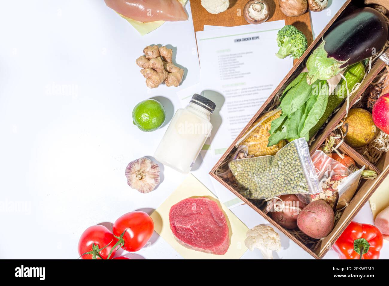 Meal Kit Delivery Concept. Set various healthy dishes food ingredients ...