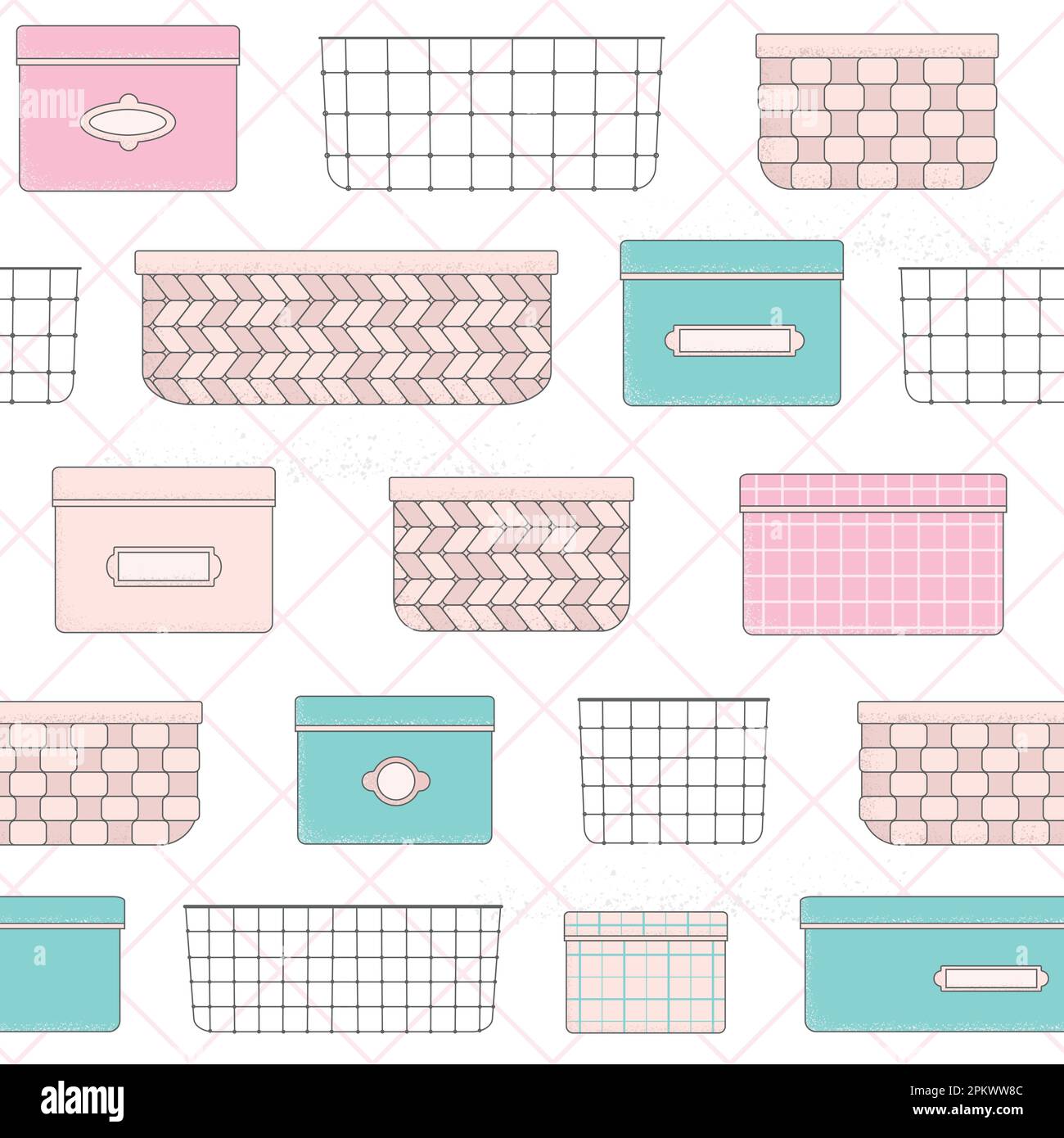 Cute vector seamless pattern with interior baskets, boxes. Background ...