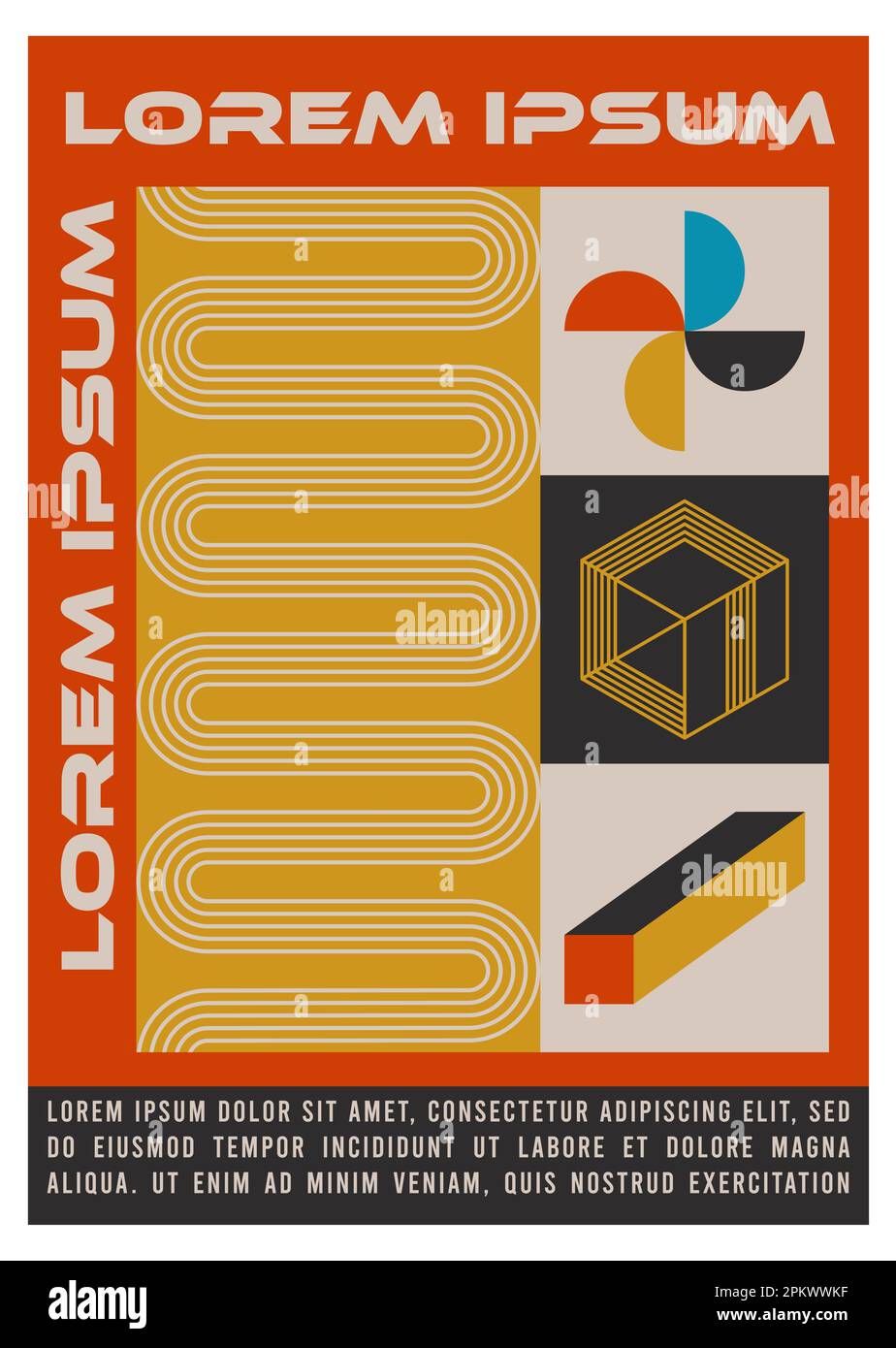 Abstract brutalism poster with geometric figures and shapes. Swiss ...