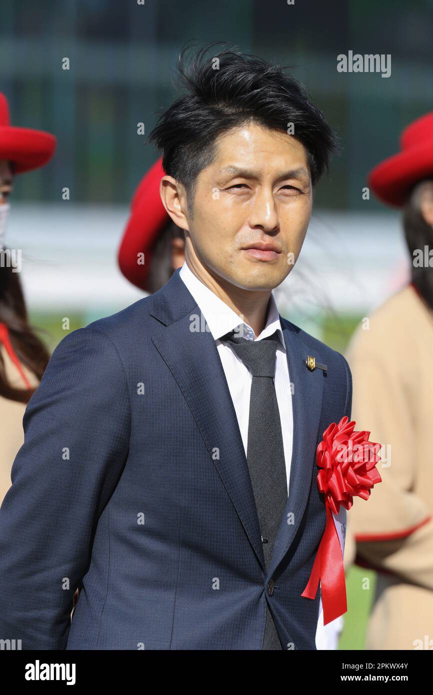 Hyogo, Japan. 8th Apr, 2023. Trainer Daisuke Takayanagi won the Sankeisports Hai Hanshin Himba ...