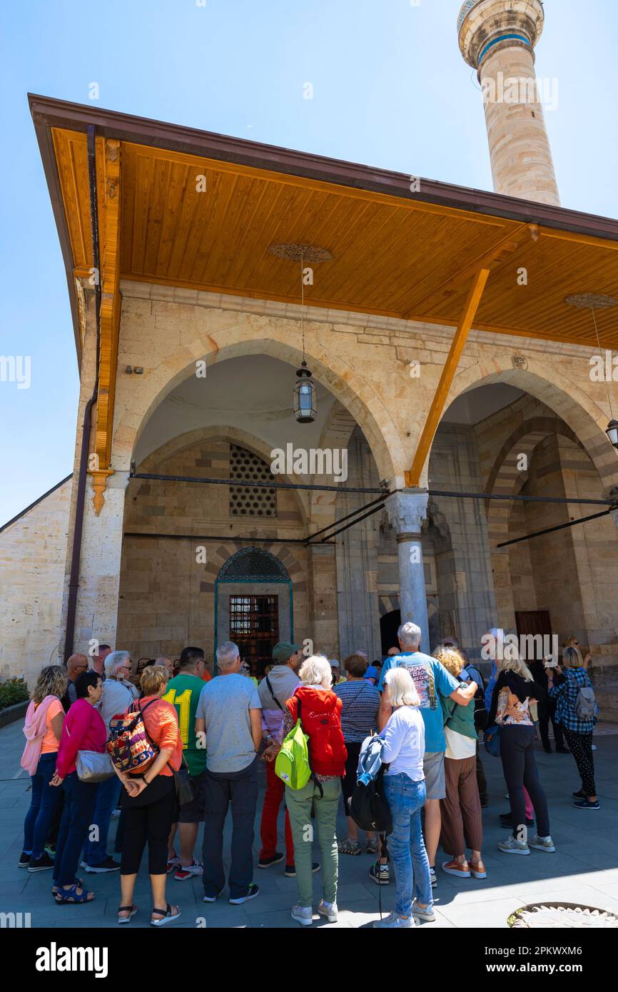 Tourists waiting to enter the Rumi's Tomb in Konya. Religious tourism ...