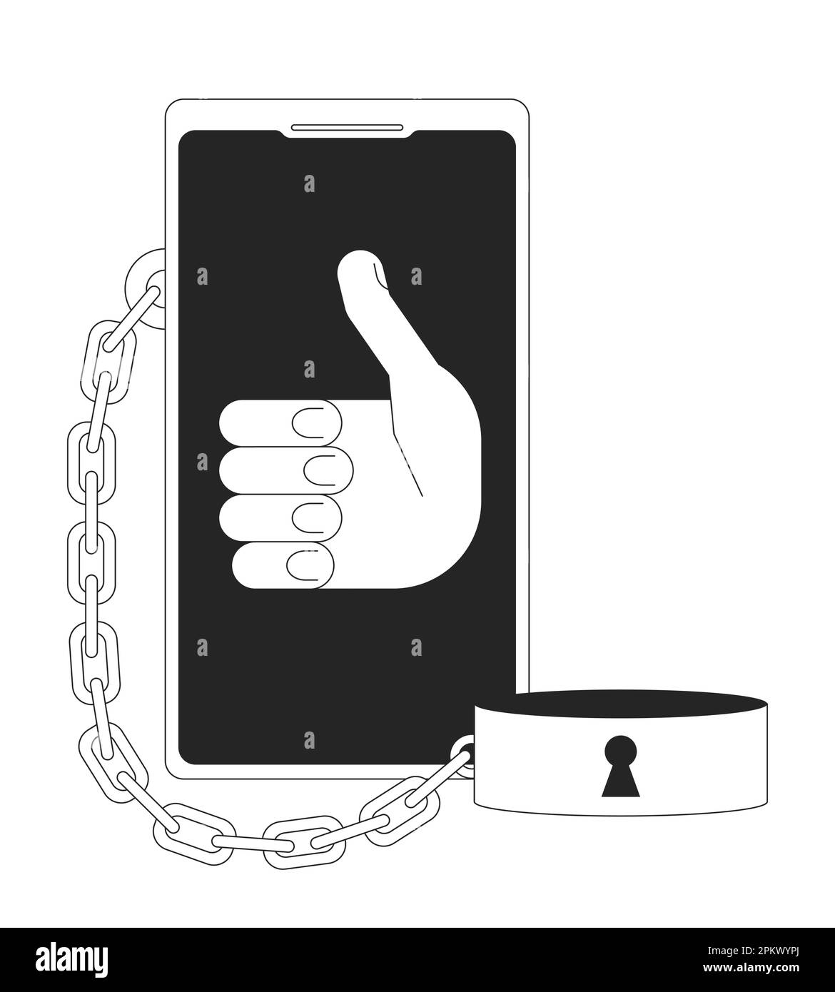 Smartphone with thumb up and handcuff black and white concept vector ...