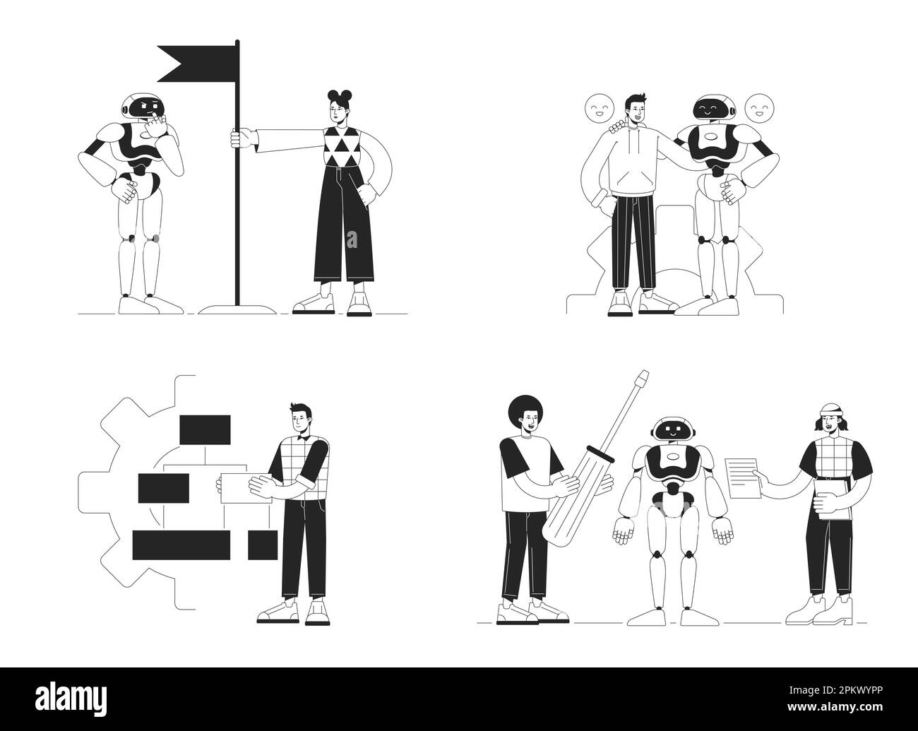 Develop artificial intelligence technologies black and white concept vector spot illustration ...