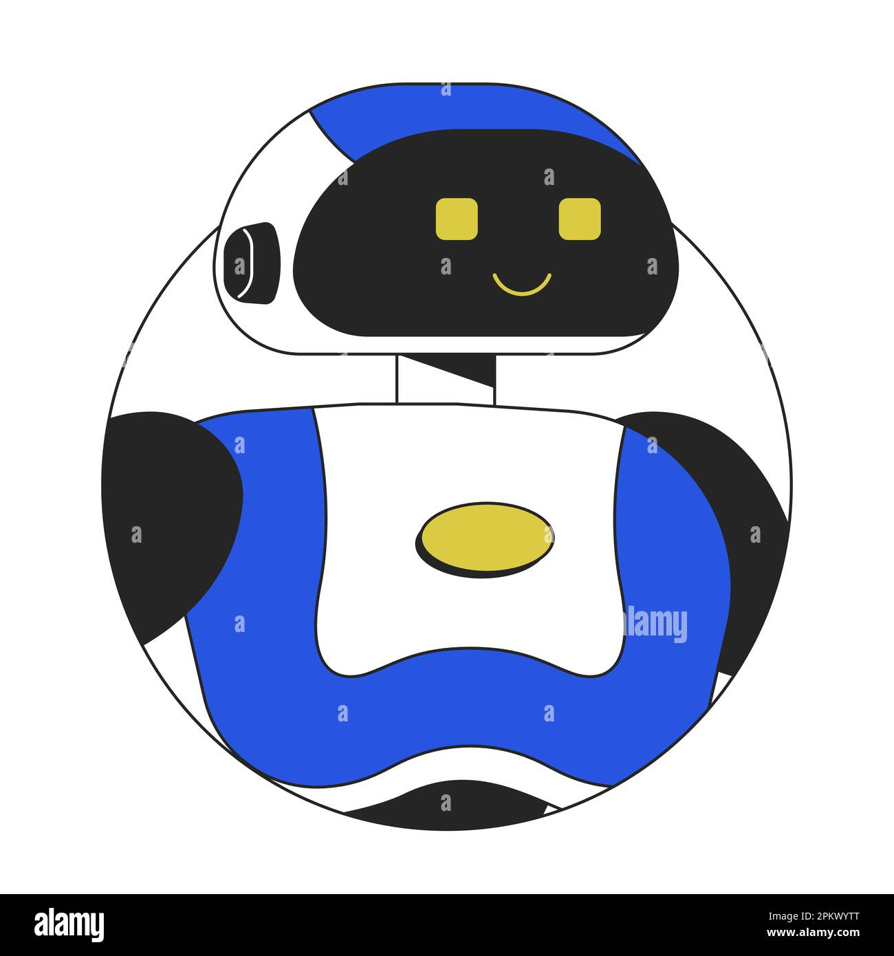 Friendly humanoid robot assistant linear flat color vector character ...