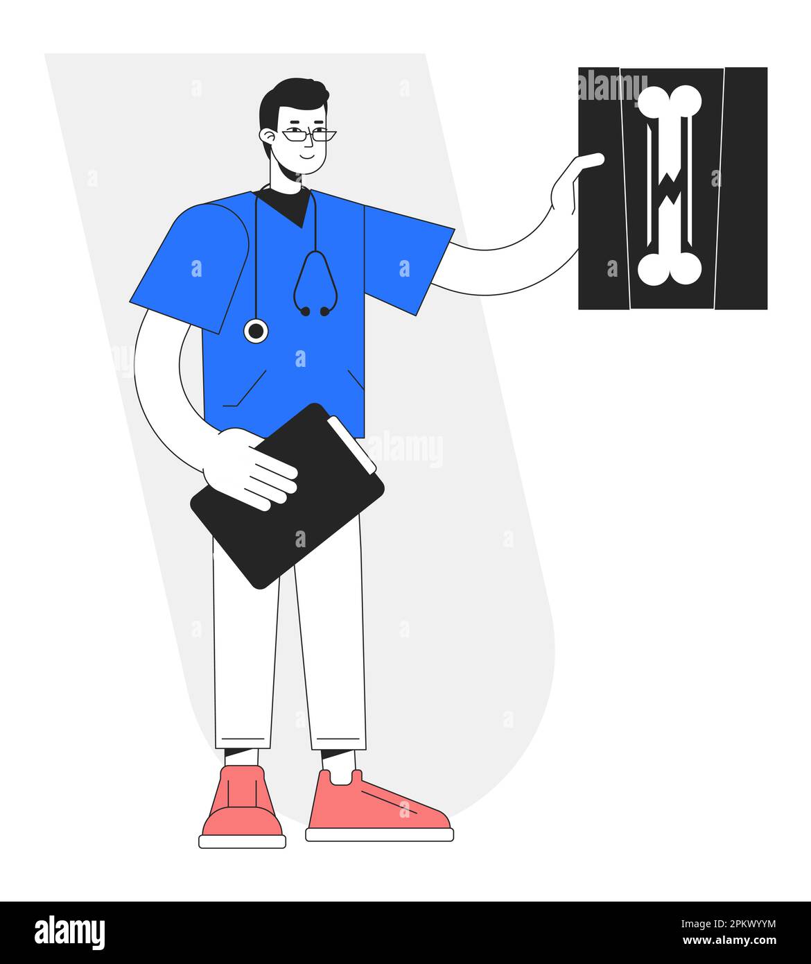 Internal medicine doctor checking x ray flat line concept vector spot ...