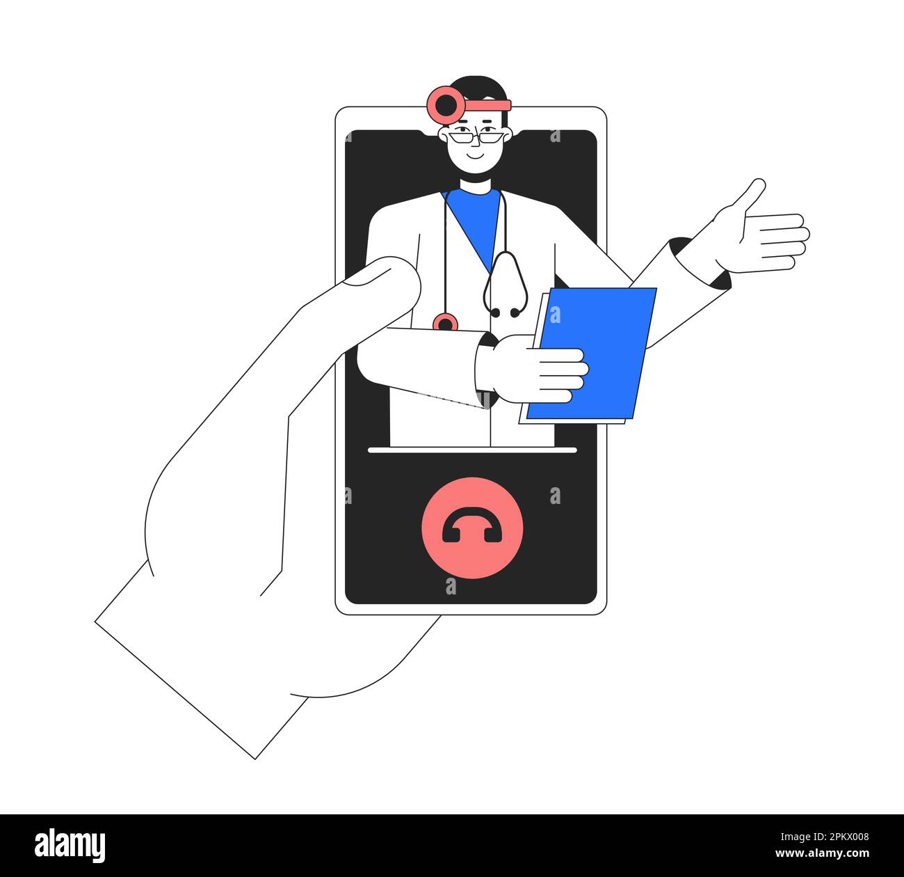 Online doctor consultation on mobile phone flat line concept vector ...