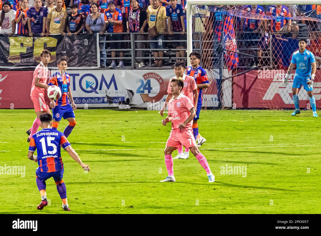 Football action during Thai league match at PAT stadium, Klong Toey ...