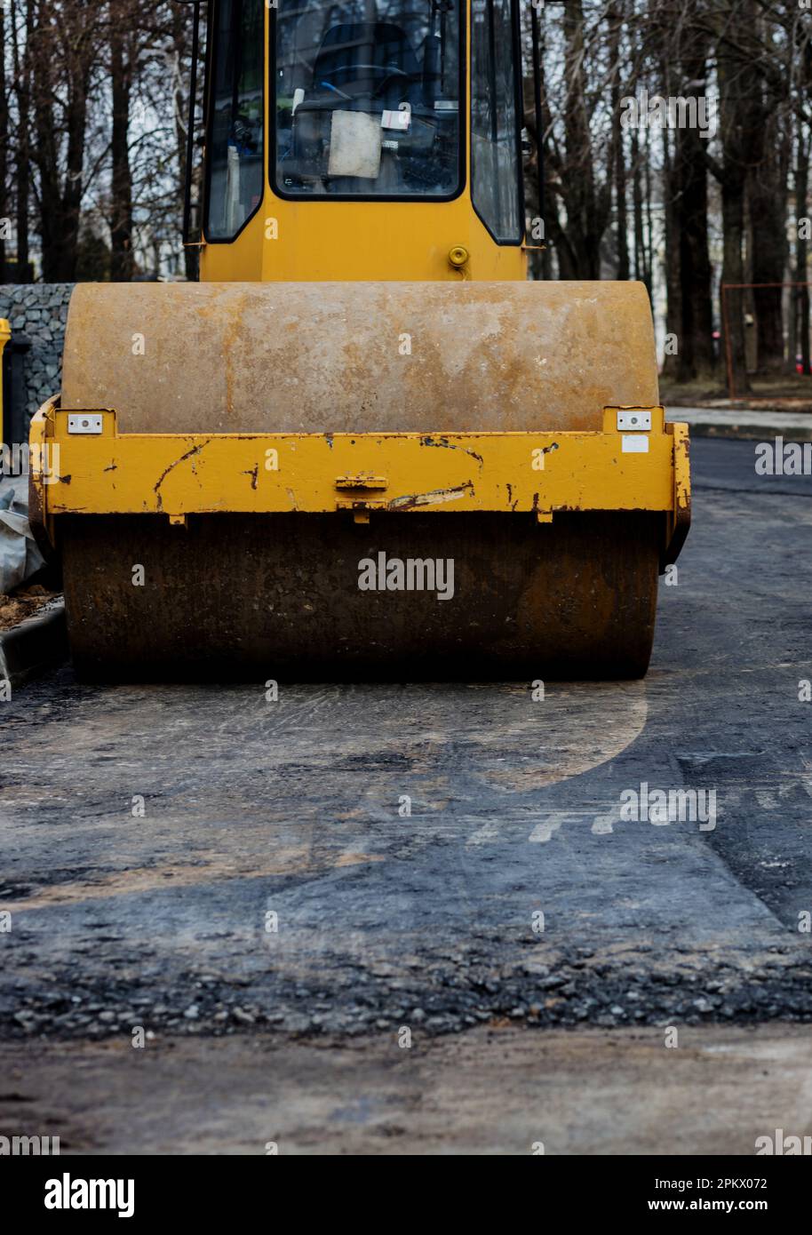 laying of a new road surface. Road asphalt works. road construction ...