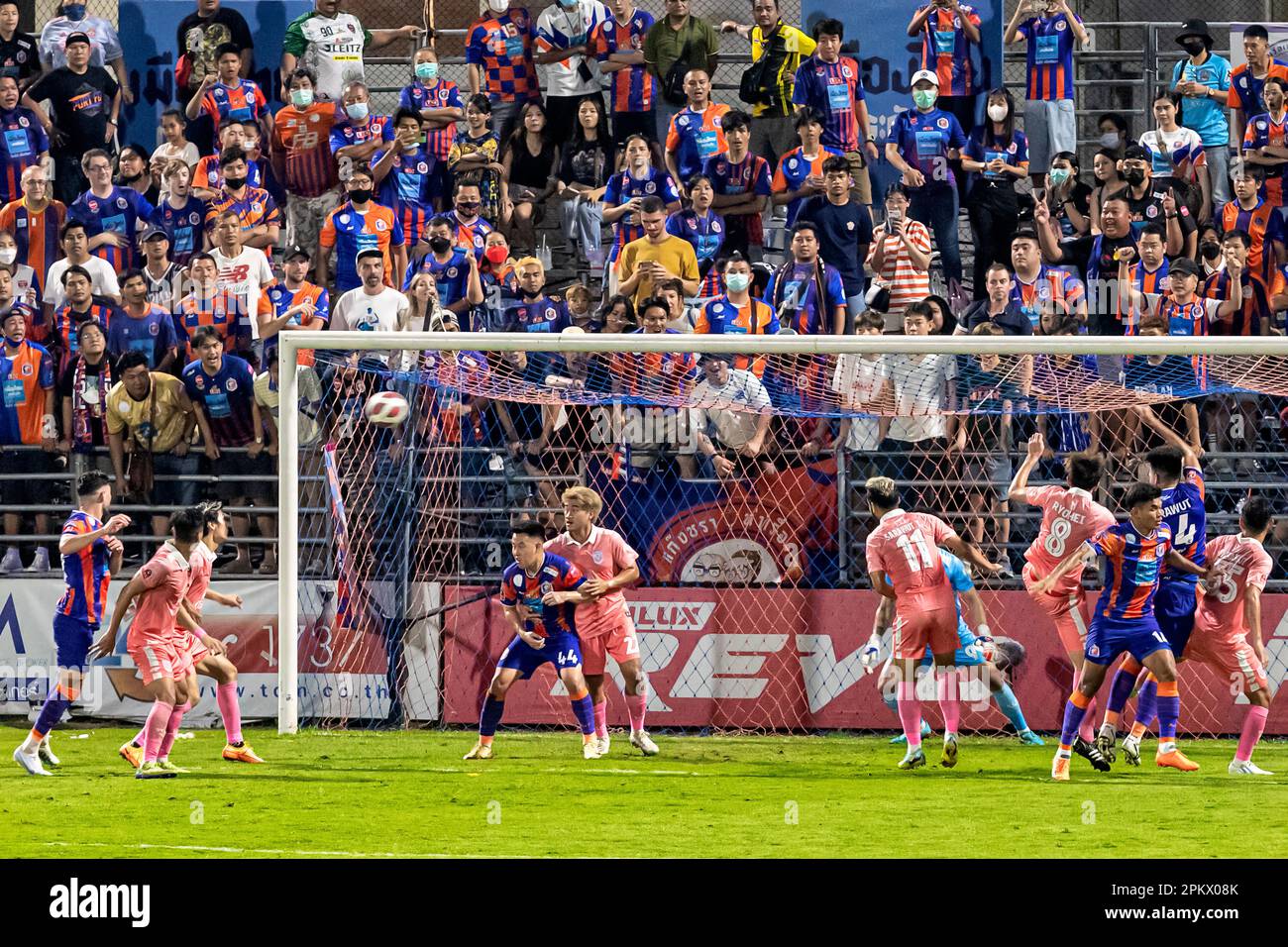Football action during Thai league match at PAT stadium, Klong Toey ...
