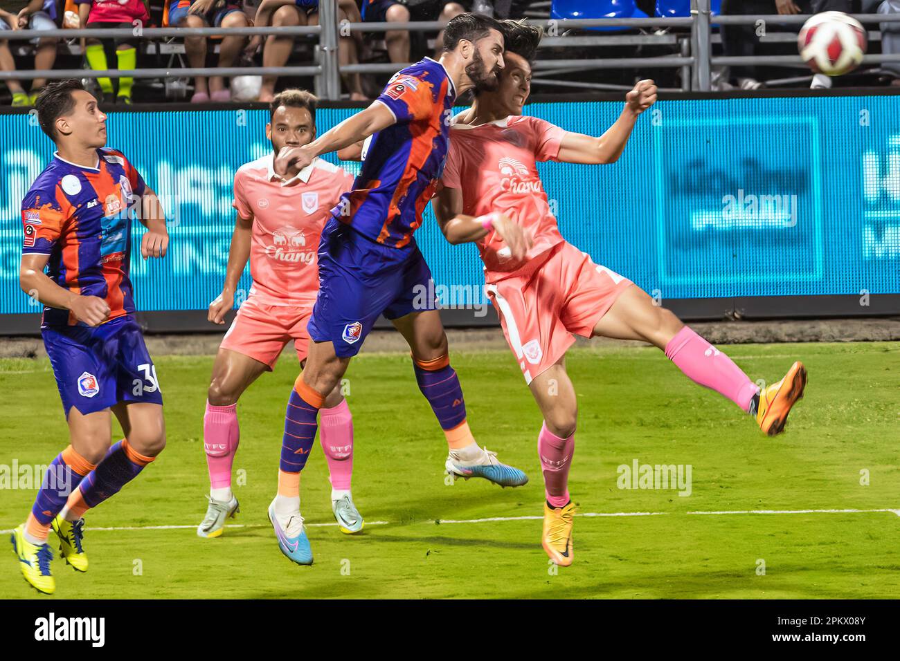 Football action during Thai league match at PAT stadium, Klong Toey ...