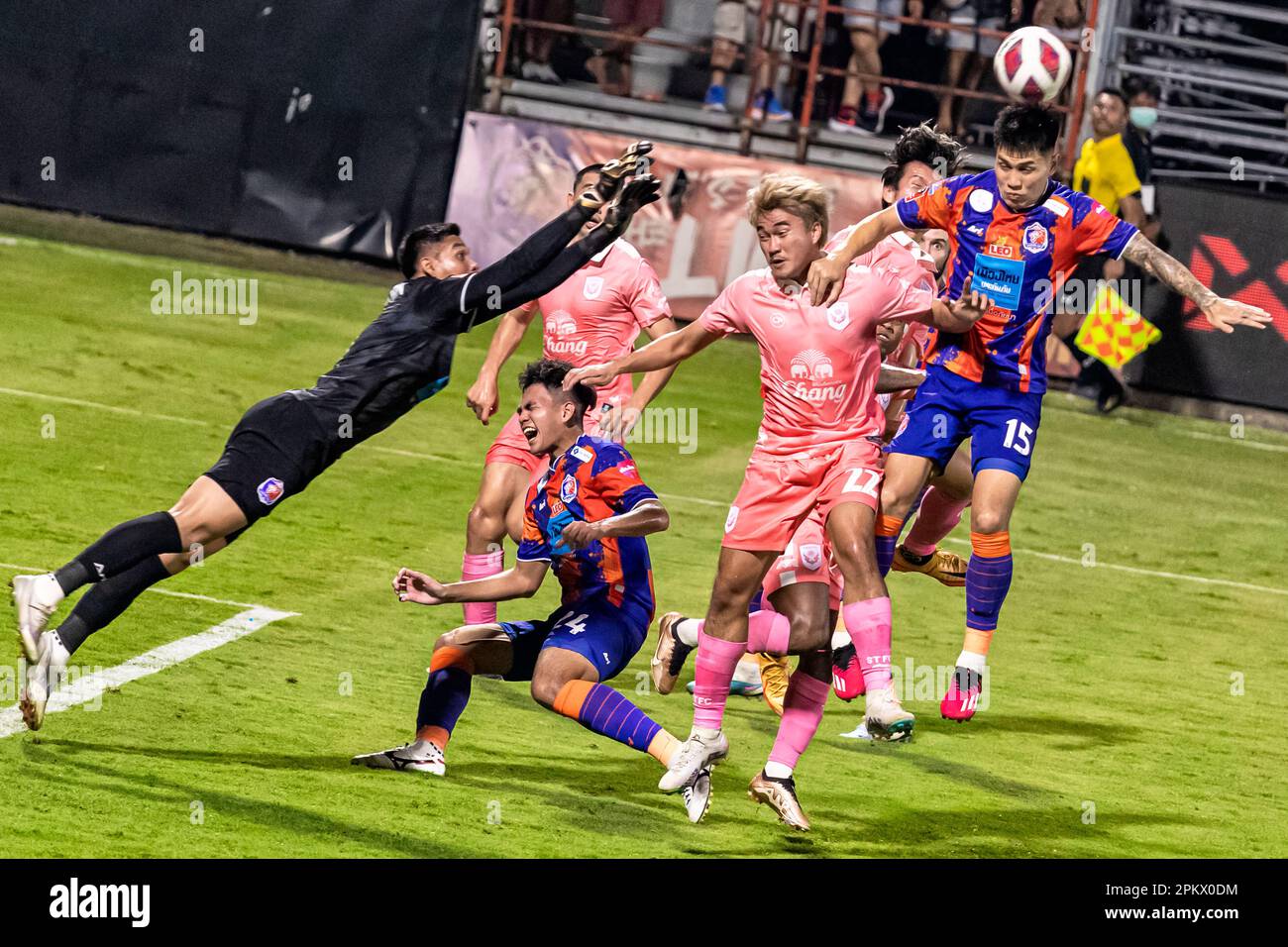 Football action during Thai league match at PAT stadium, Klong Toey ...