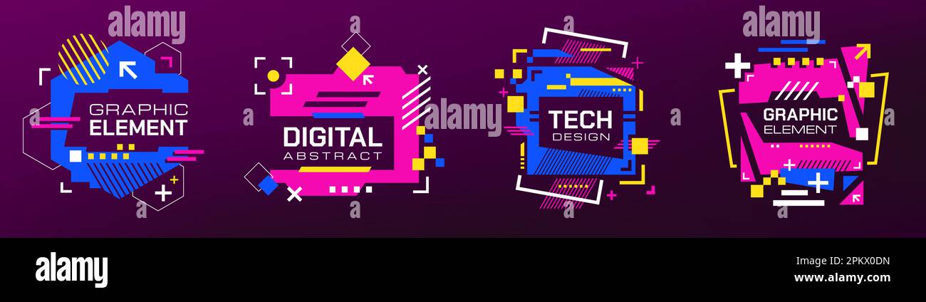 Futuristic geometric banner. Abstract glitch UI frames, cyberpunk ...