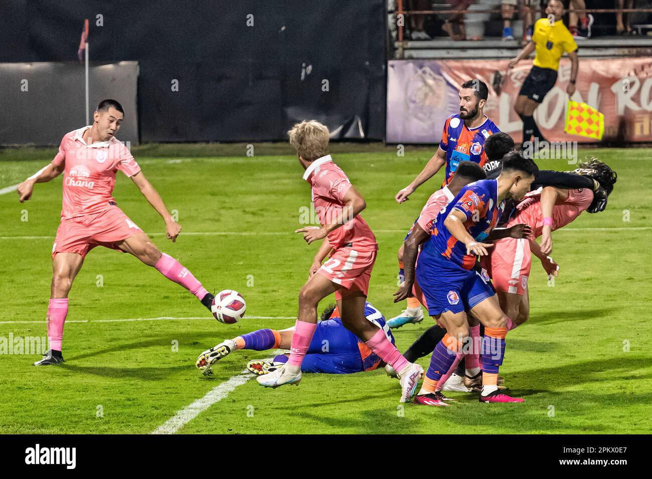 Football action during Thai league match at PAT stadium, Klong Toey ...