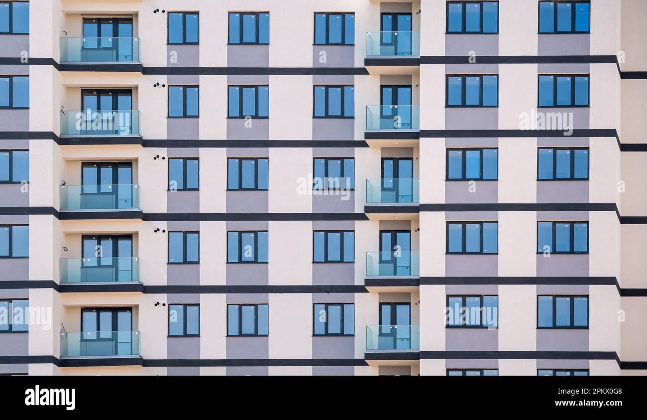 Close up detail with a new built apartment building in Bucharest ...