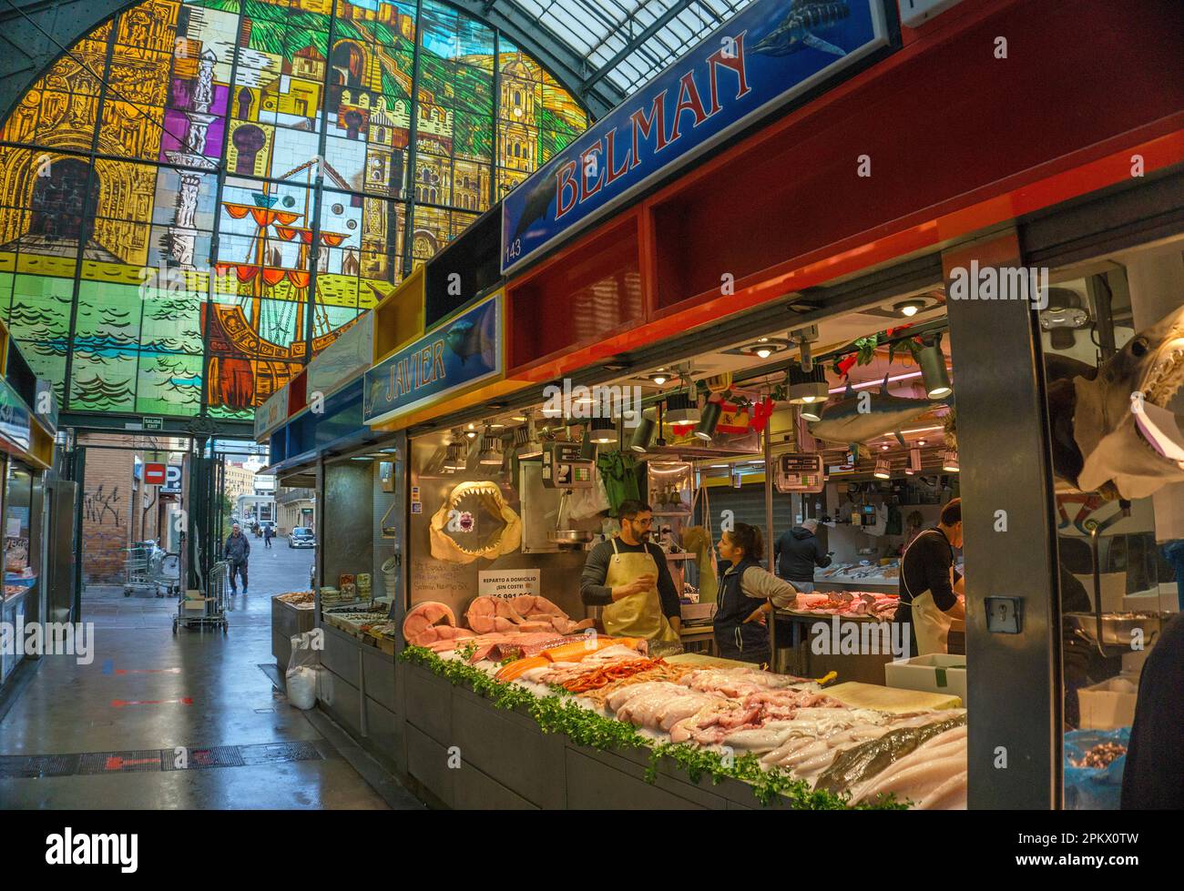 Fresh fish inside "Mercado Central de Atarazanas", old town of Malaga ...