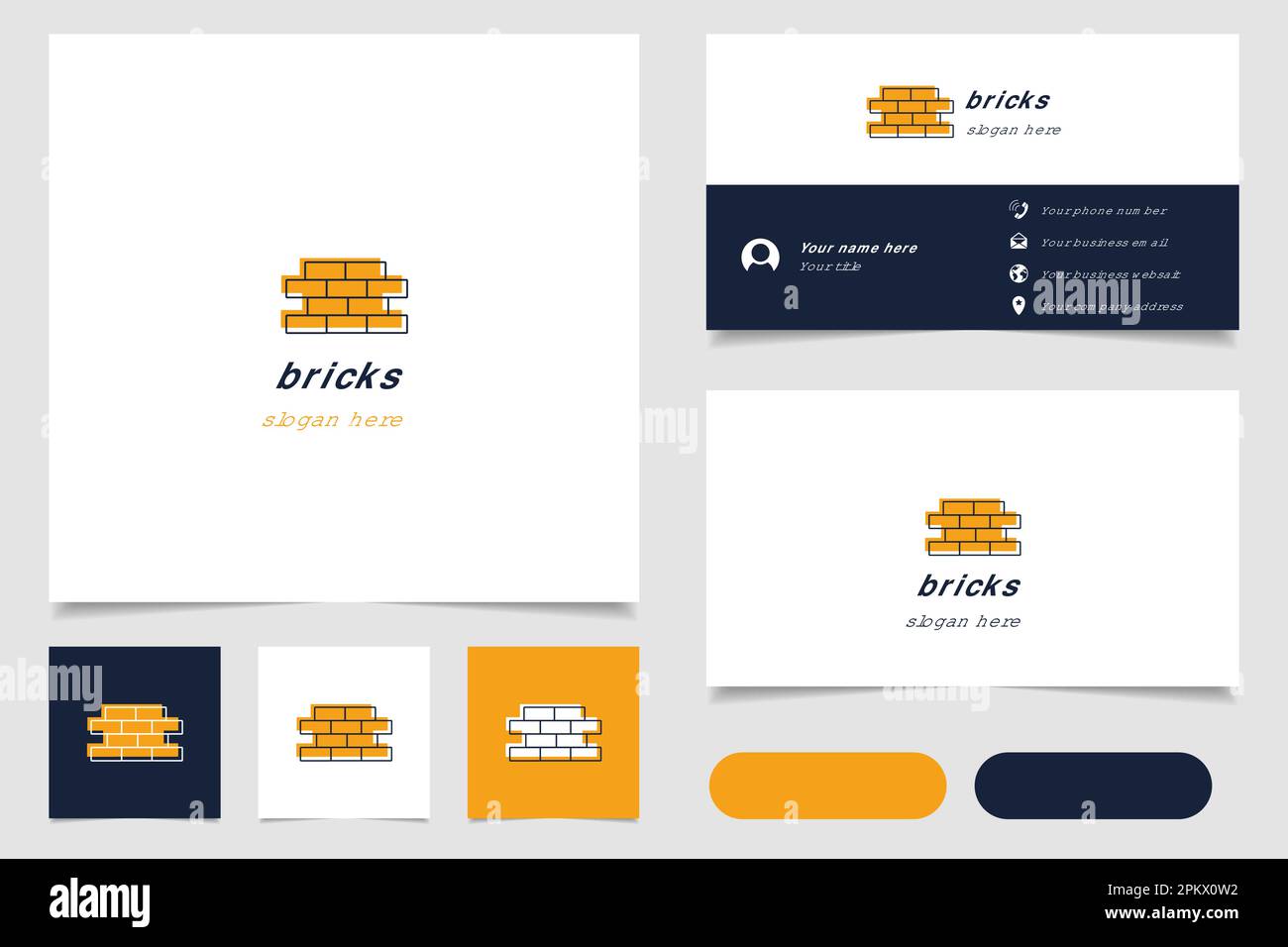 Bricks logo design with editable slogan. Branding book and business ...