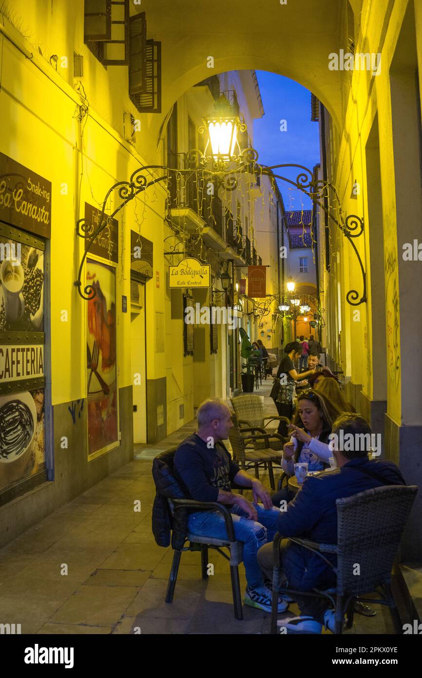 Nightlife in the old town of Malaga, Andalusia, Costa del Sol, Spain ...