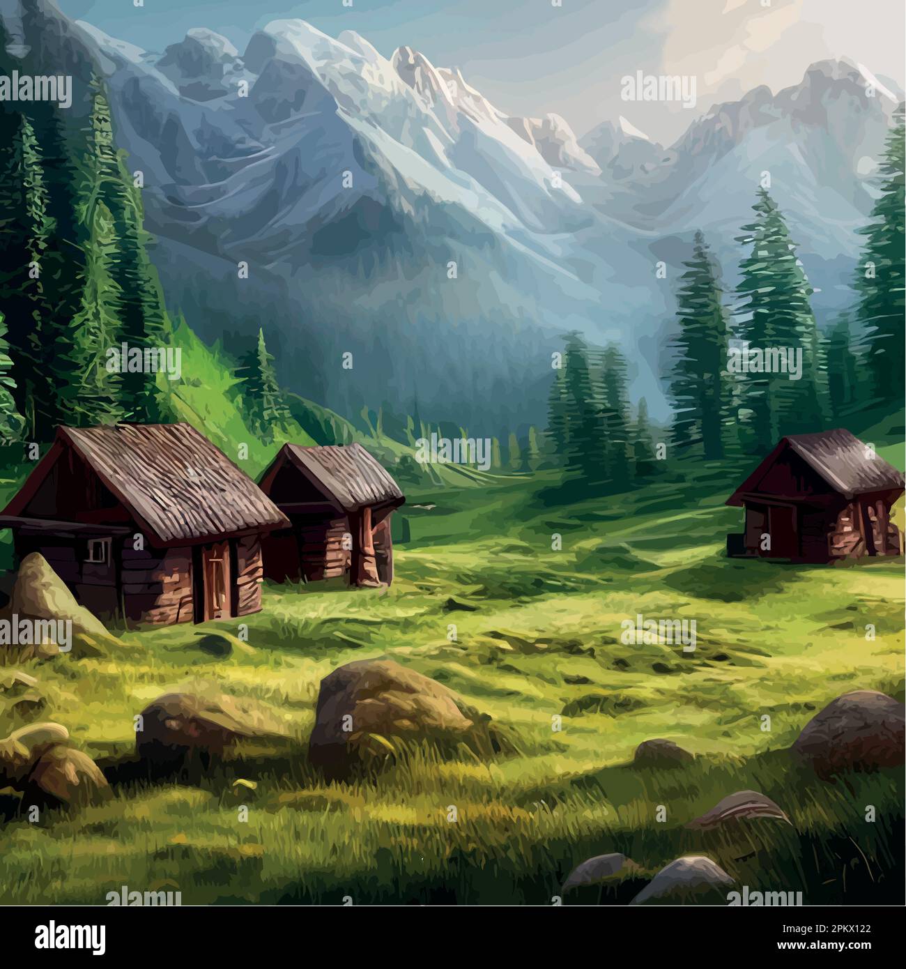 Alps landscape drawings Stock Vector Images - Alamy