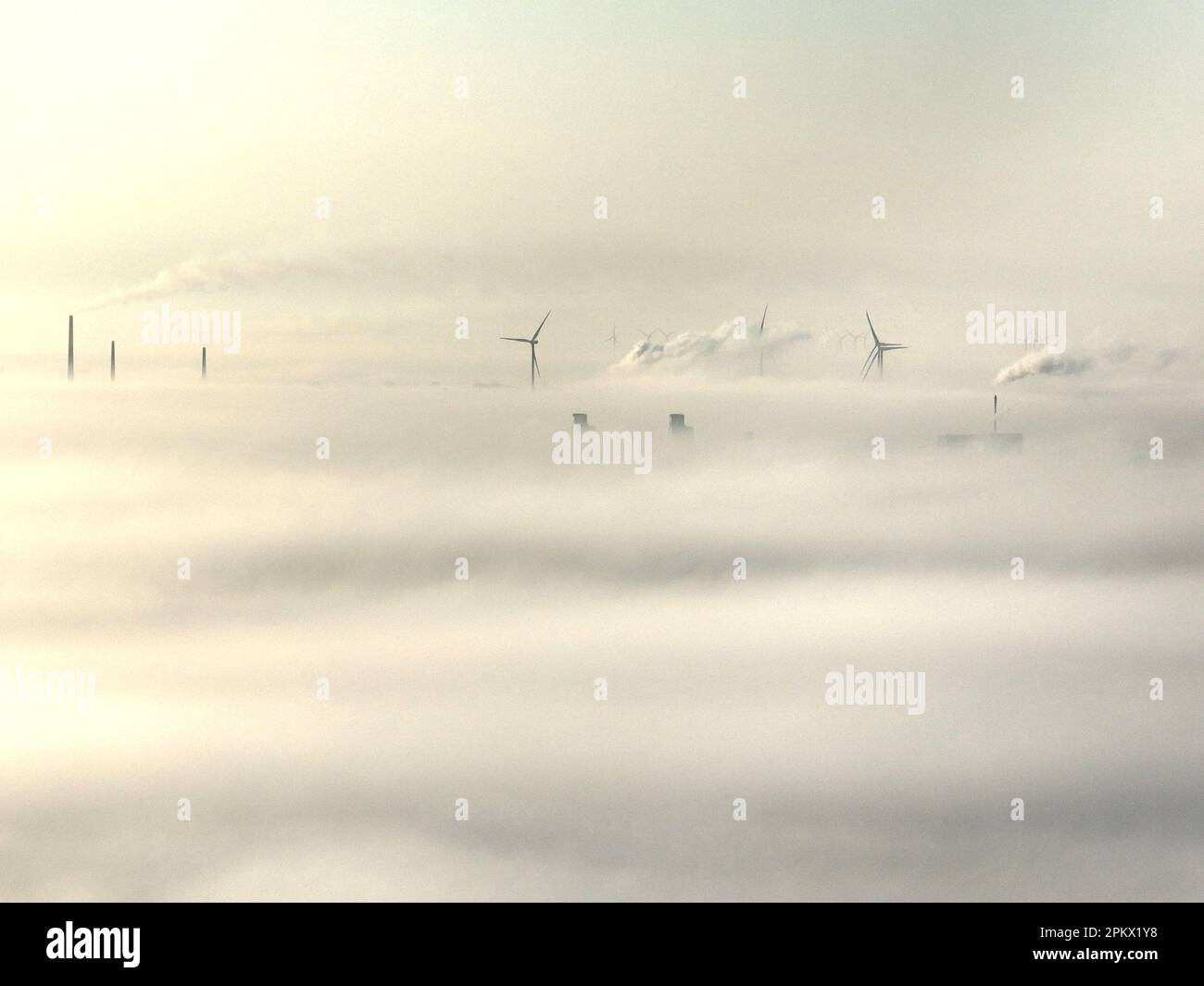 Peterborough, UK. 08th Apr, 2023. A blanket of fog covers Peterborough ...