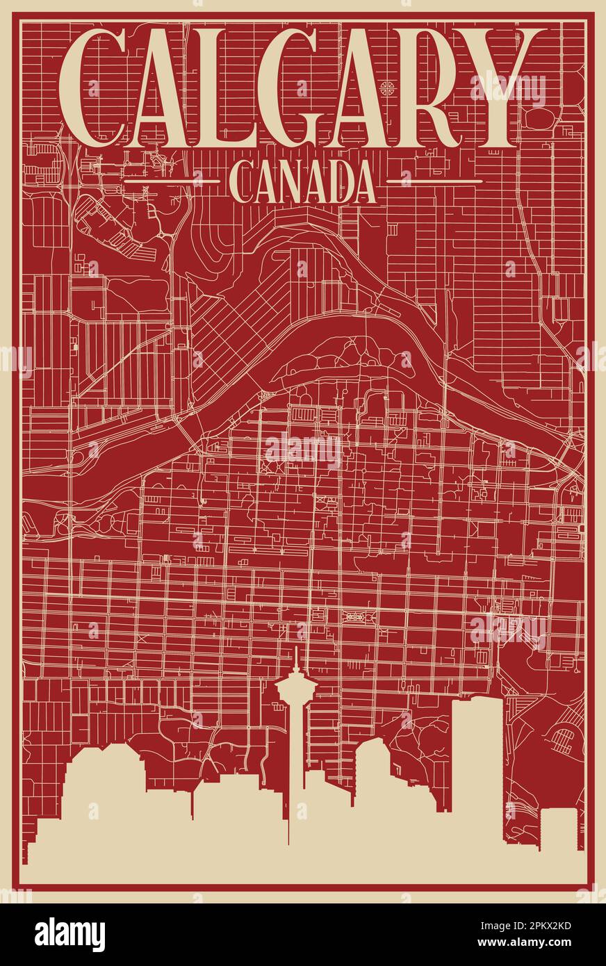 Road network poster of the downtown CALGARY, CANADA Stock Vector Image ...