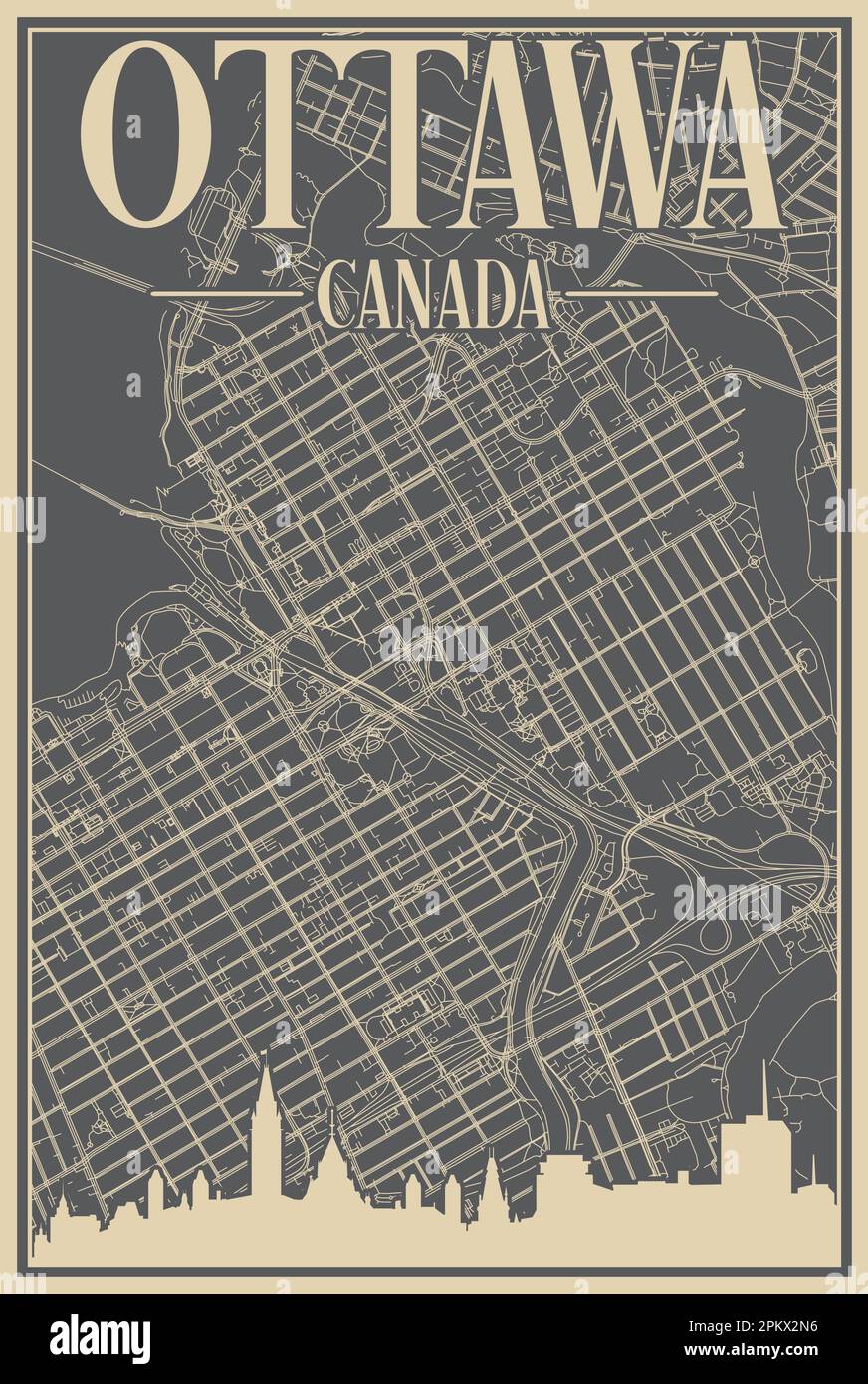 Road network poster of the downtown OTTAWA, CANADA Stock Vector Image ...