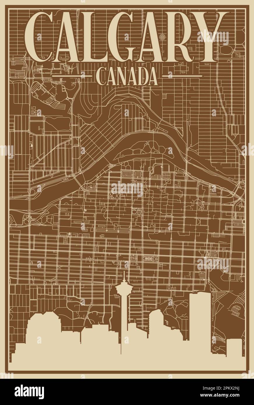 Road network poster of the downtown CALGARY, CANADA Stock Vector Image ...