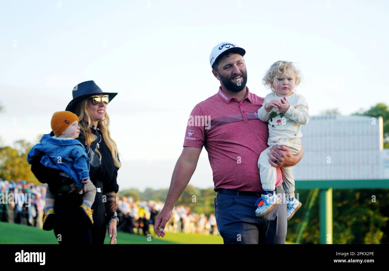 Augusta, USA. 9th Apr, 2023. Jon Rahm (2nd R) of Spain celebrates ...