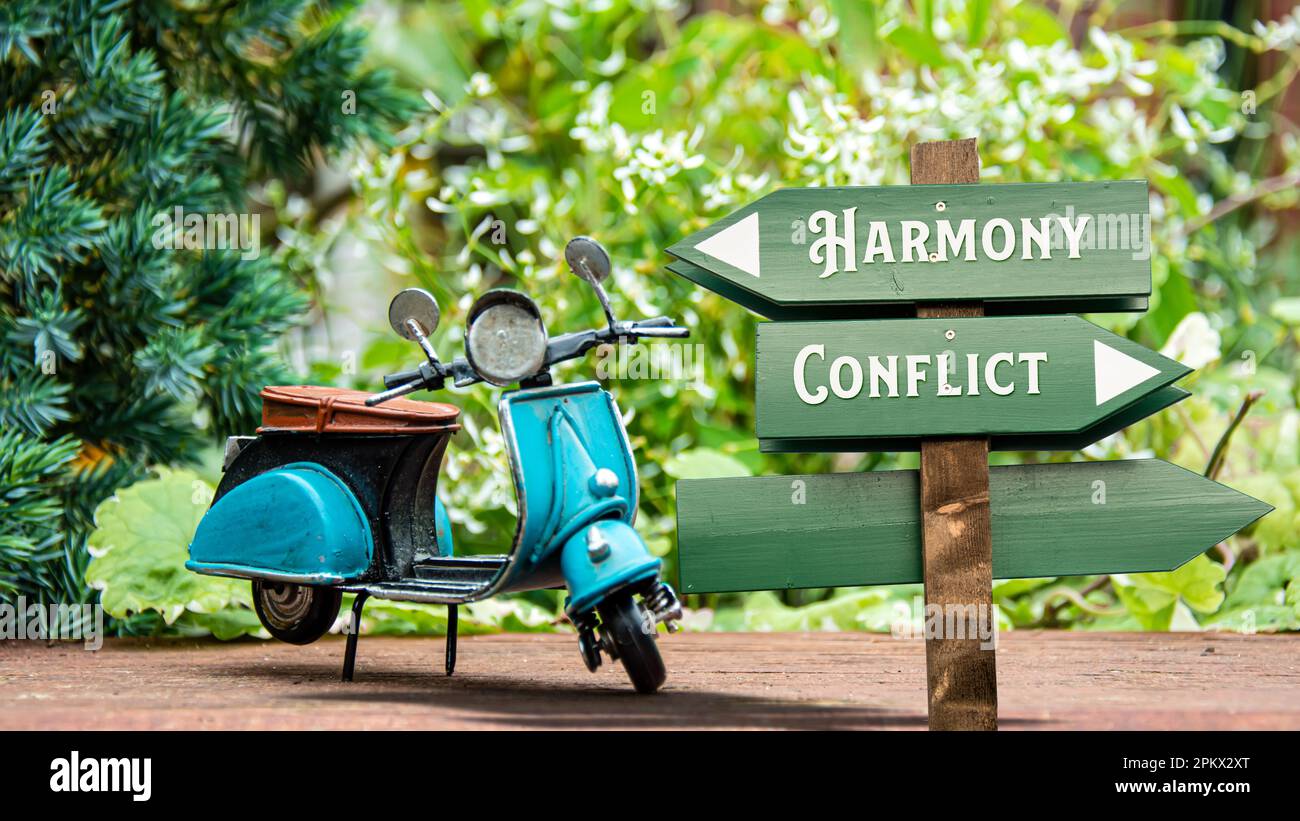 Street the Direction Way to Harmony versus Conflict Stock Photo - Alamy