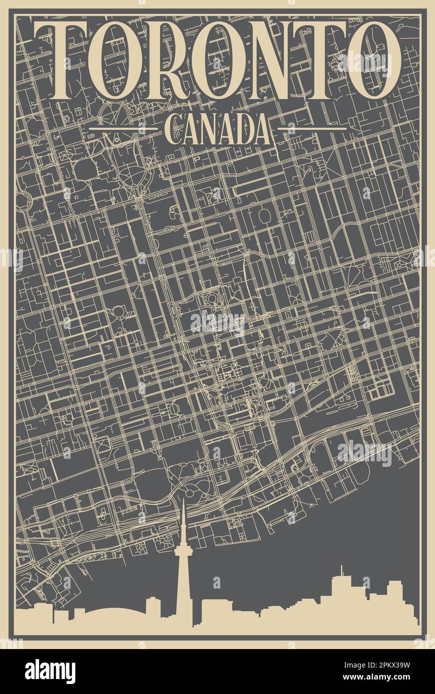 Road network poster of the downtown TORONTO, CANADA Stock Vector Image ...
