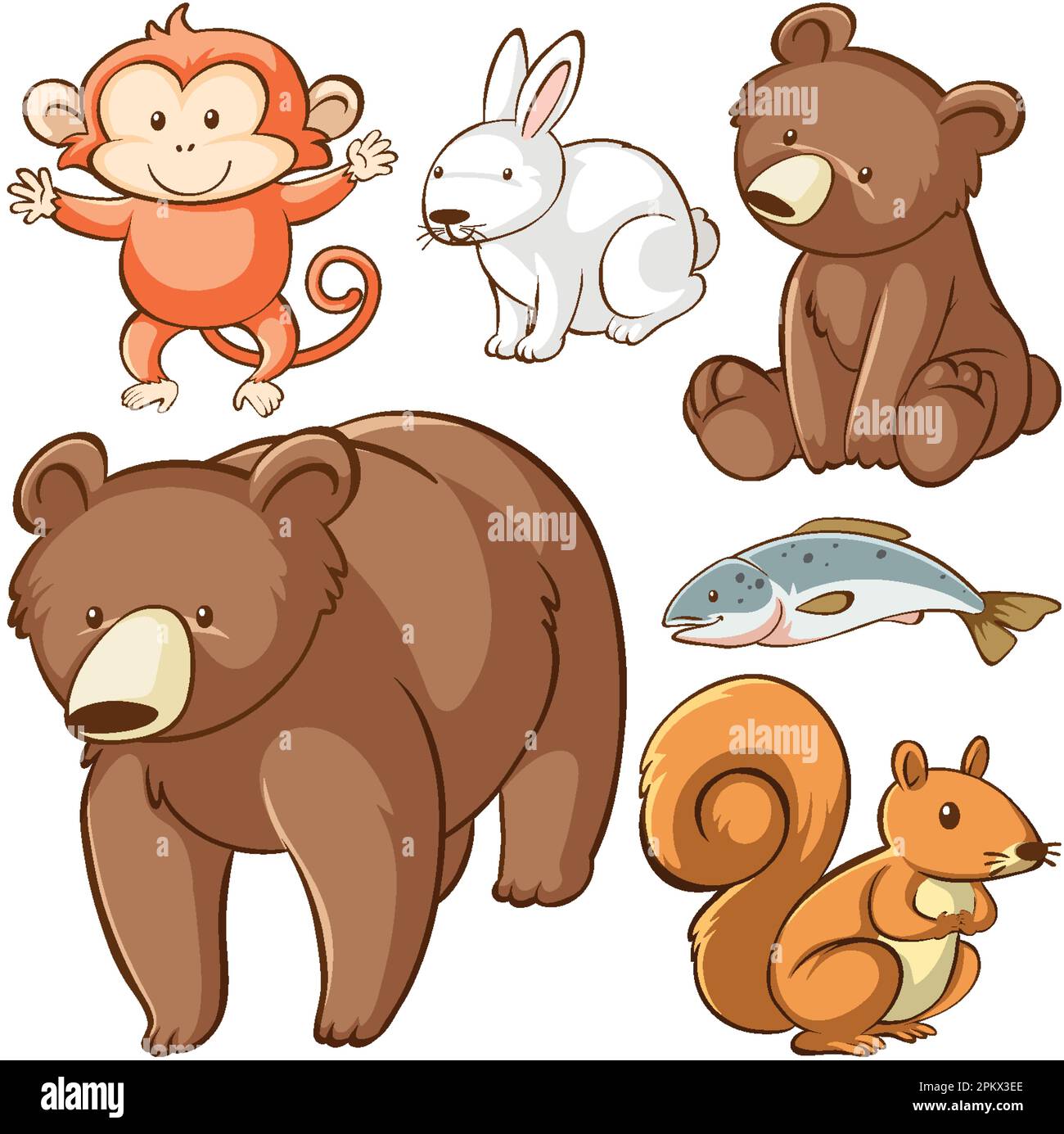 Set of simple animals cartoon character illustration Stock Vector Image ...