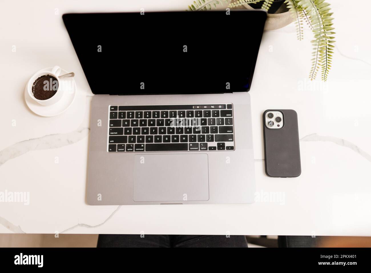Bright indoor work space from over head view of desk Stock Photo - Alamy