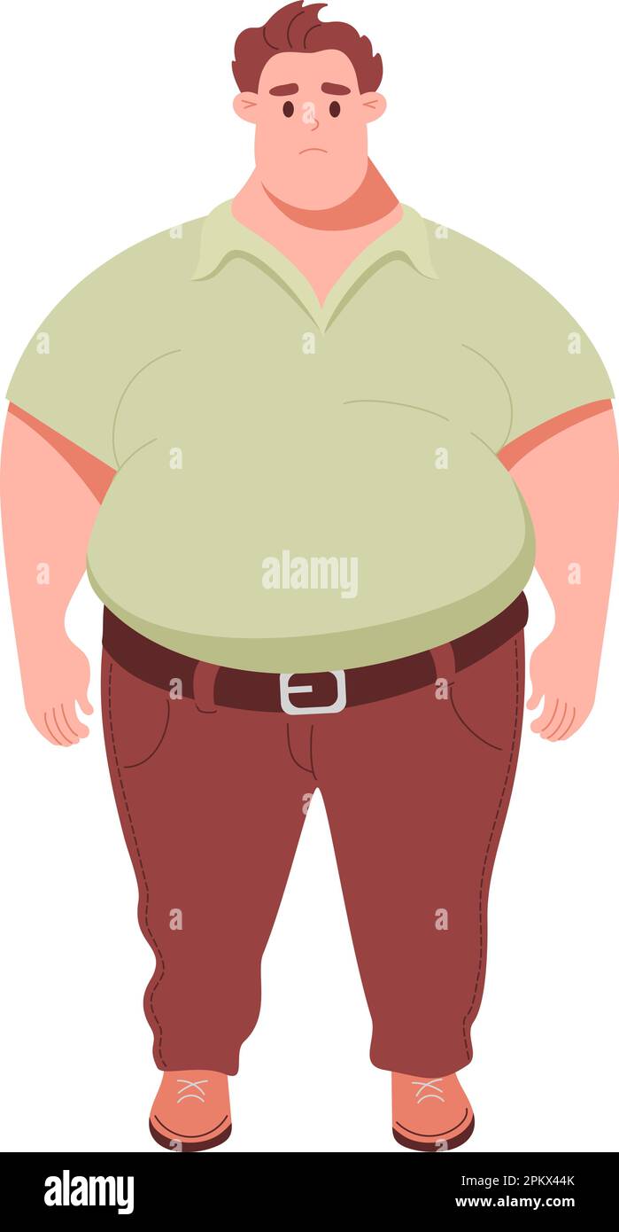 Sad fat cute man. Vector illustration in cartoon flat style. Concept ...