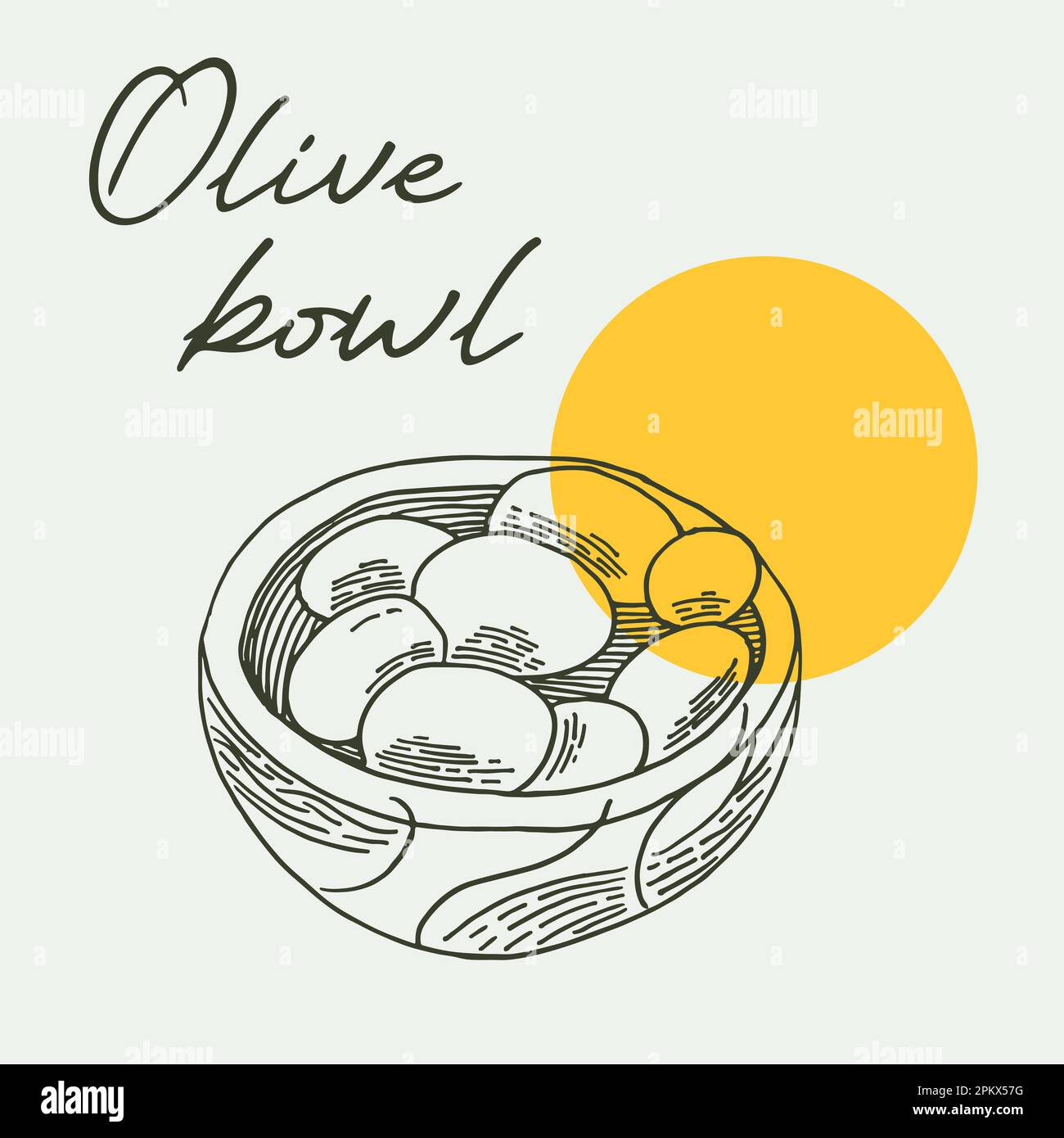 Bowl with beautiful olives, hand drawn retro vector illustration ...