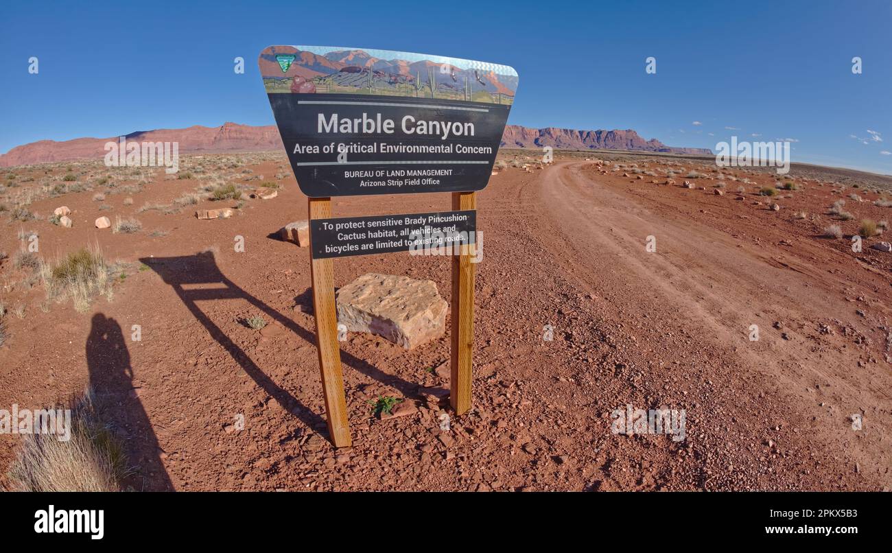 Sign at Marble Canyon AZ warning of Brady's Pincushion Cactus Stock ...
