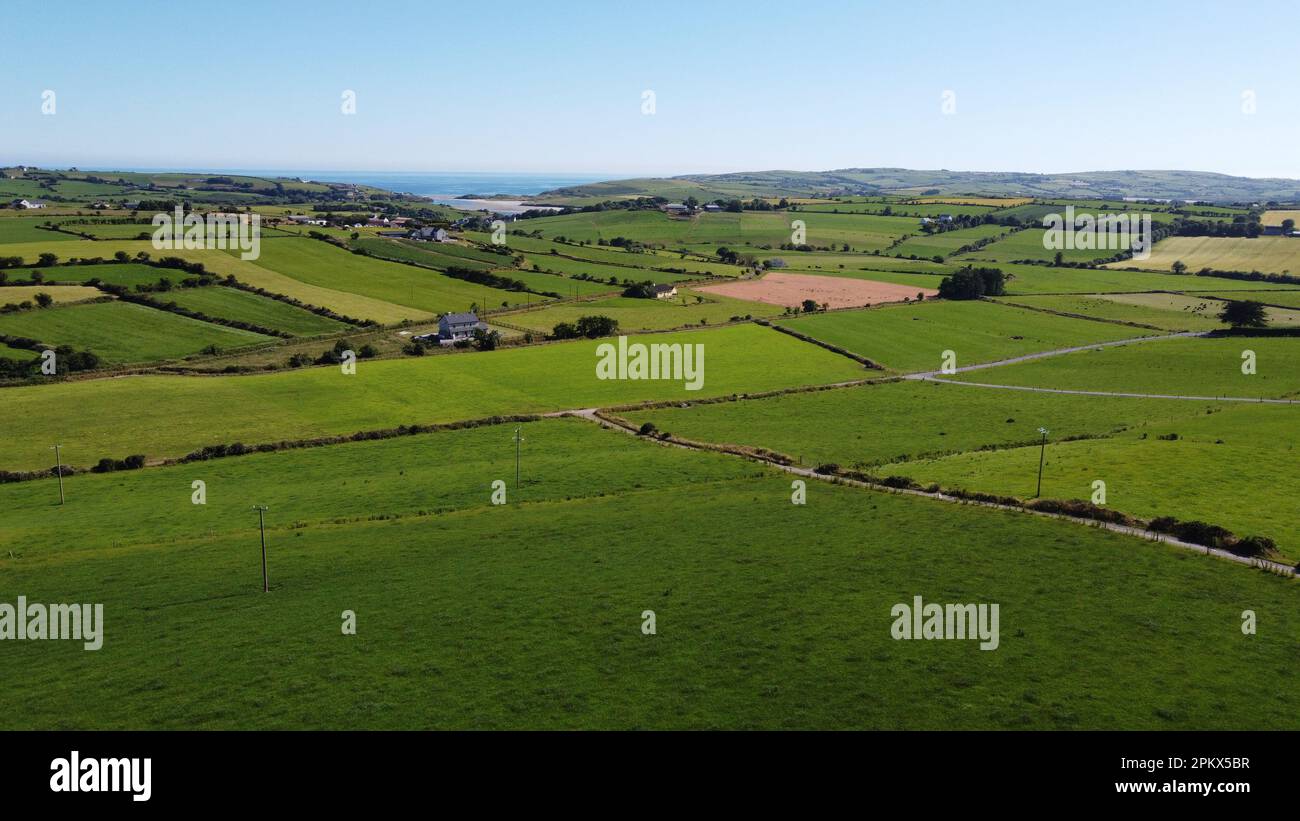 Agricultural landscape of West Cork on afternoon, top view. Vast green ...