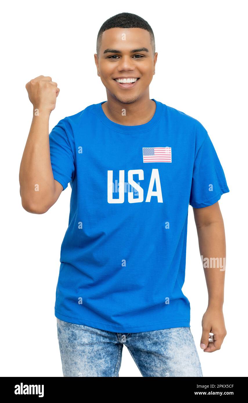 Cheering soccer supporter from USA isolated on white background for cut ...