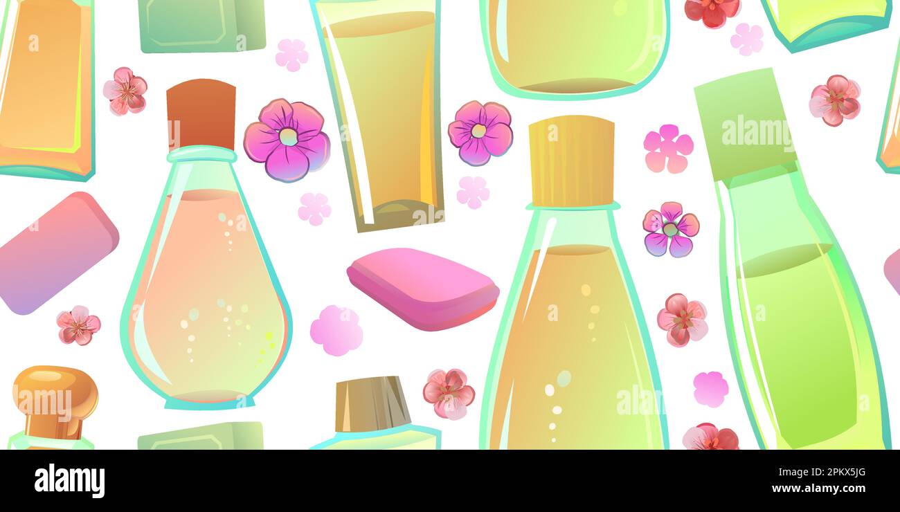Shampoos and soaps with the scent of flowers. items seamless pattern ...
