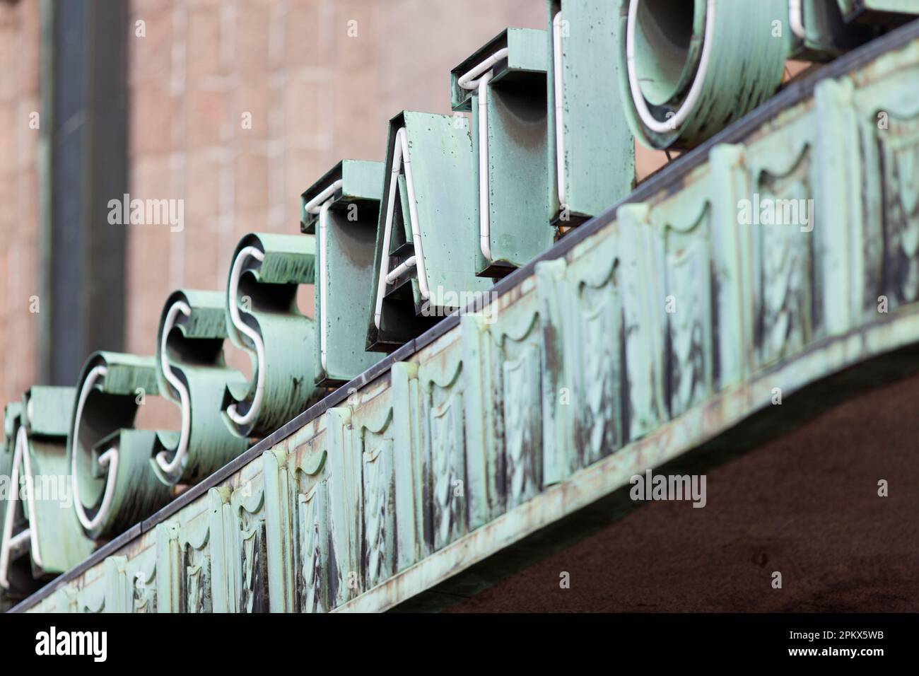 Finland, Helsinki, part of the mail railway station sign Stock Photo ...