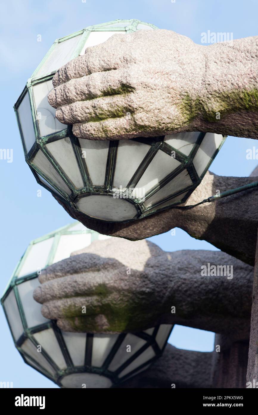 Finland, Helsinki, main railway station, gothic statues of mythical ...