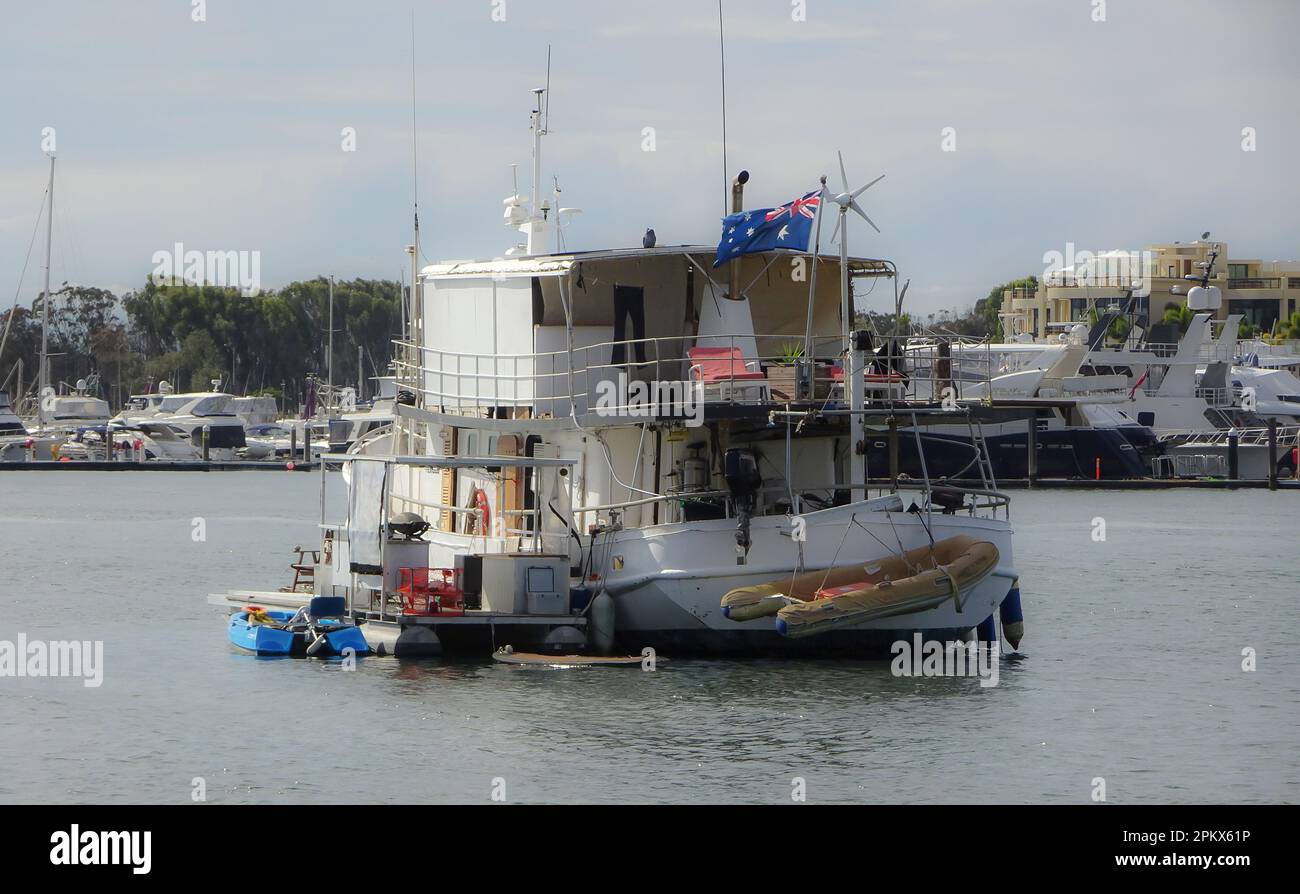 Highly customised houseboat on the Broadwater at Southport, Gold Coast ...