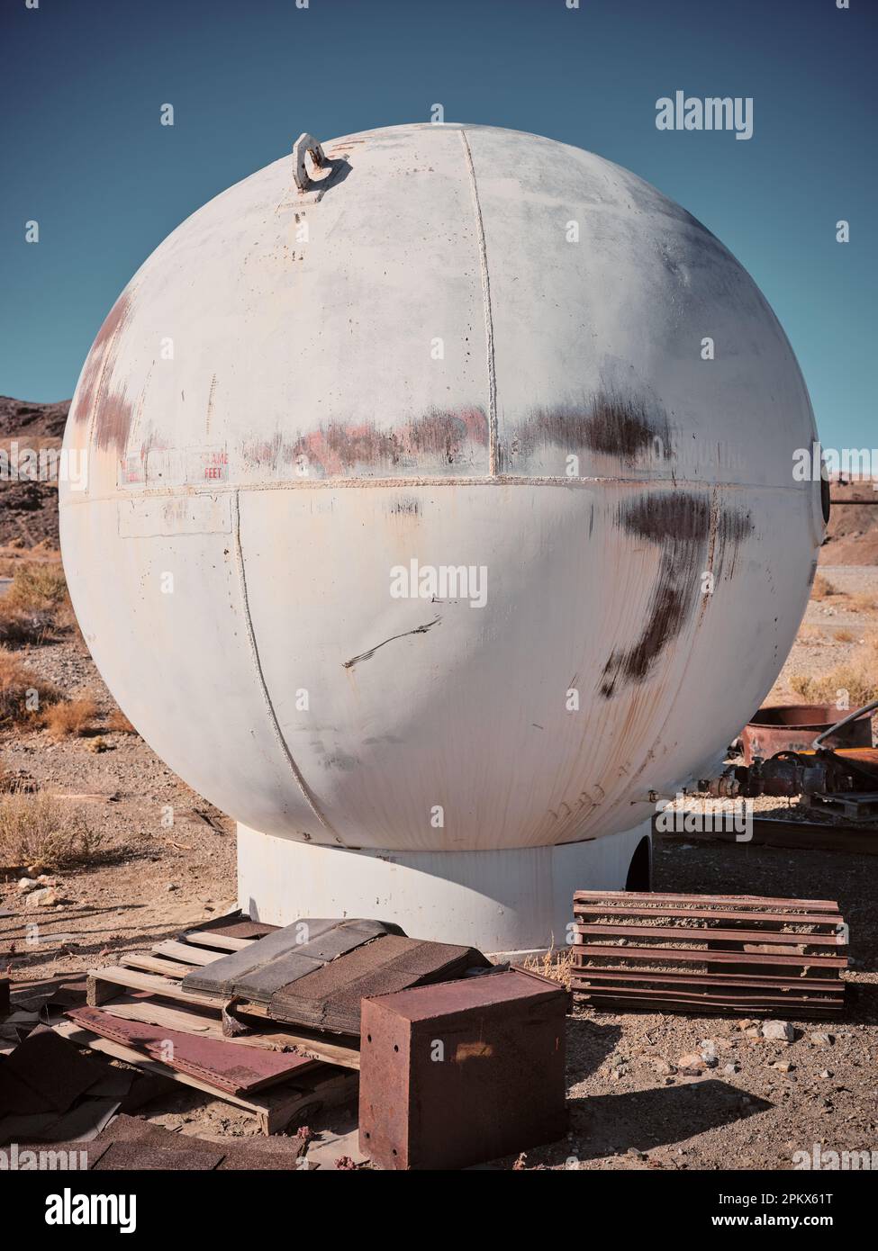 Spherical metal underground fuel storage container Stock Photo - Alamy