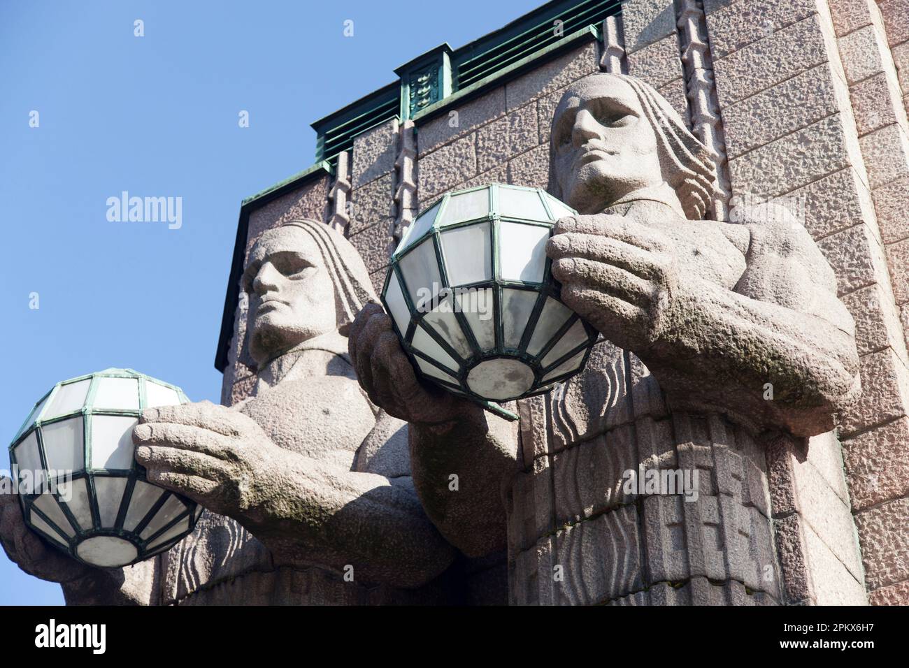 Finland, Helsinki, main railway station, gothic statues of mythical ...