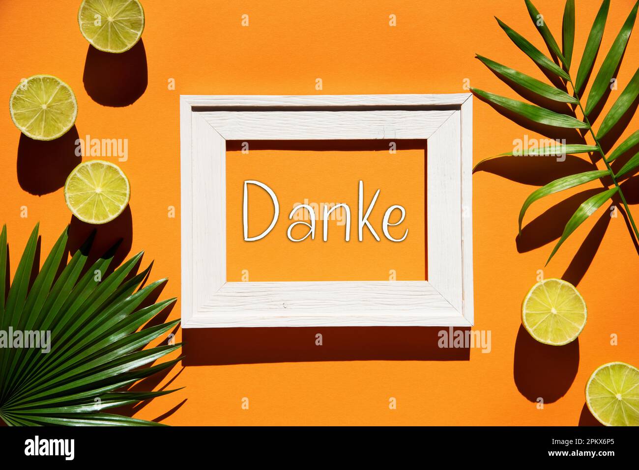 Orange Flat Lay, Picture Frame, Lemon, Text Danke Means Thank You Stock ...